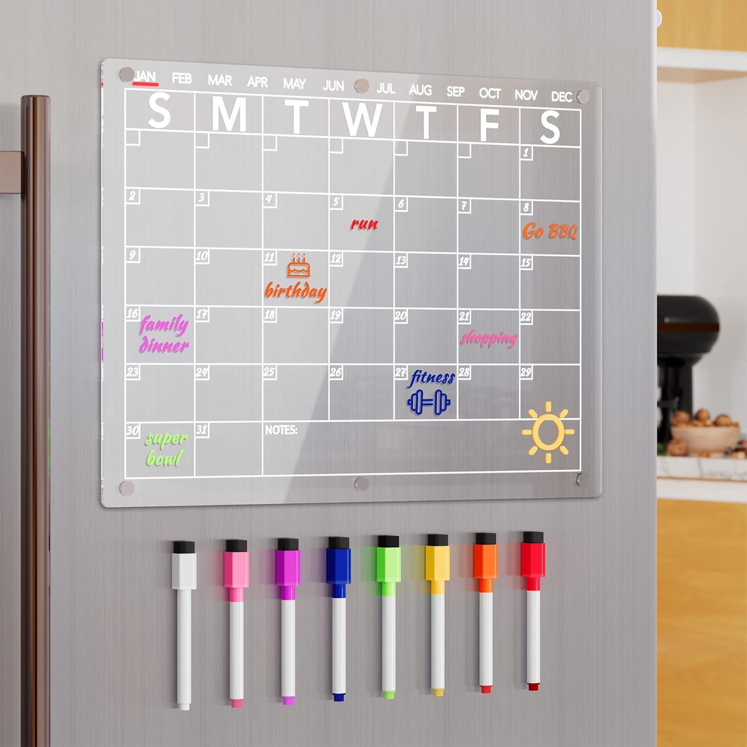 Acrylic Magnetic Dry Erase Board Calendar for Fridge, Clear Monthly ...