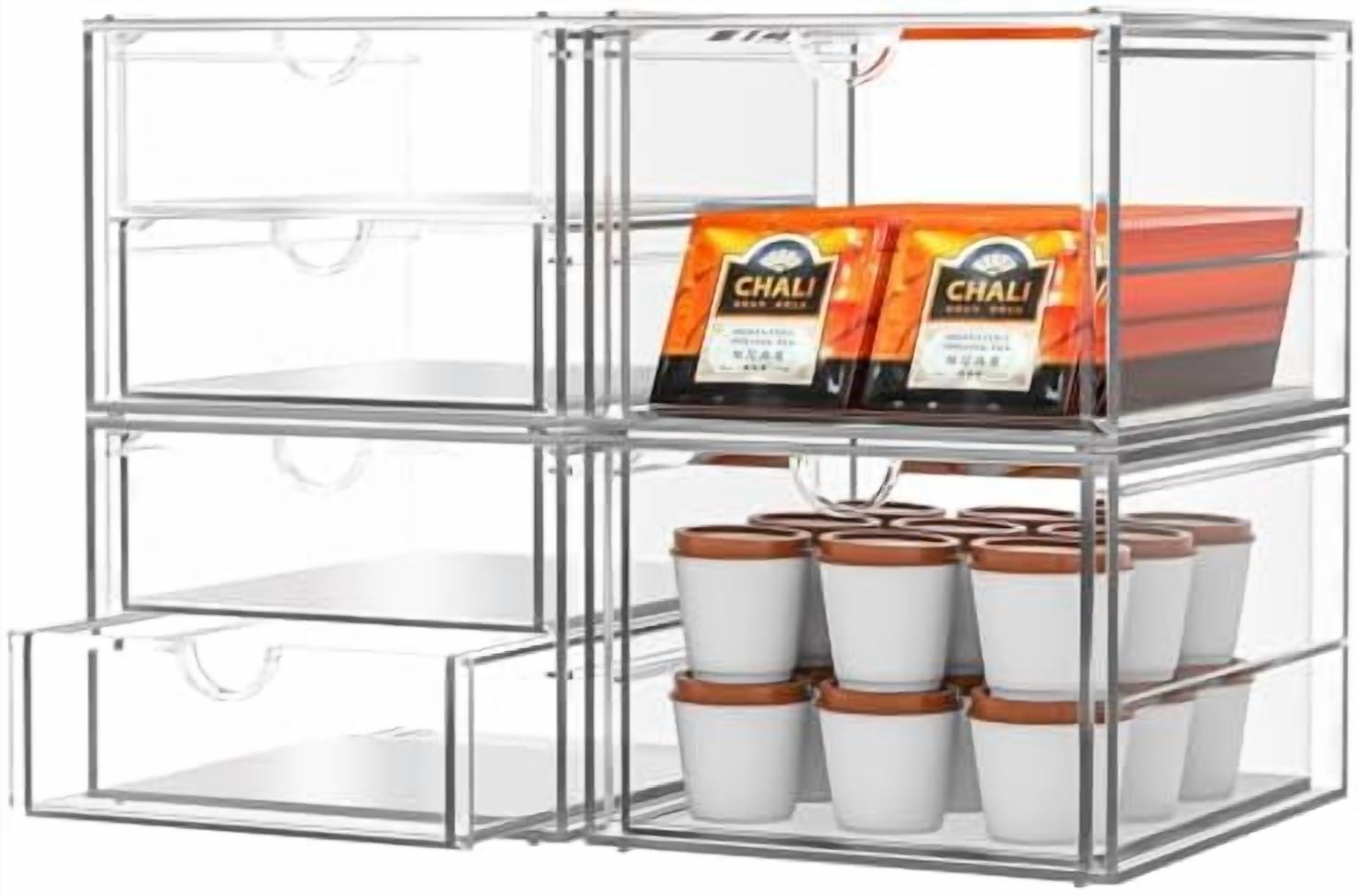 Acrylic Makeup Organizer, 4 Pack Drawer Organizer - Transparent Desktop ...