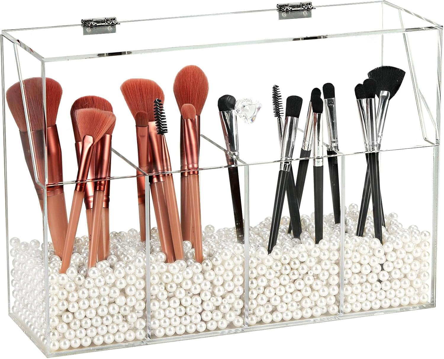 Acrylic Makeup Organizer, Clear Cosmetic Brush Storage Box With 4 Brush ...