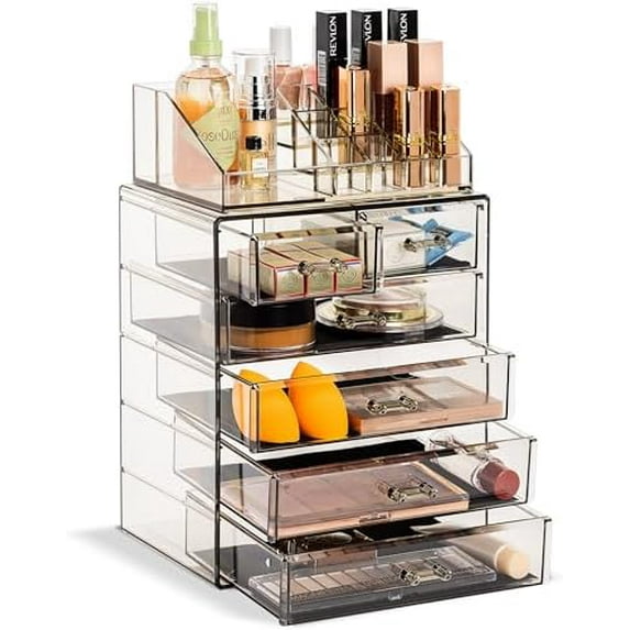 Acrylic Makeup Organizer Set, 6-Drawer Vanity & Countertop Cosmetic ...