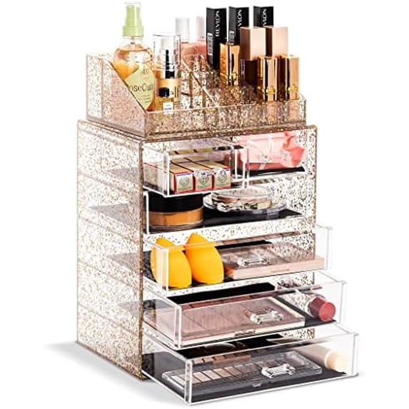 Acrylic Makeup Organizer Set, 6-Drawer Vanity & Countertop Cosmetic ...