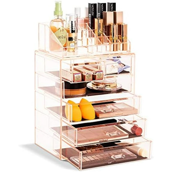 Acrylic Makeup Organizer Set, 6-Drawer Vanity & Countertop Cosmetic ...