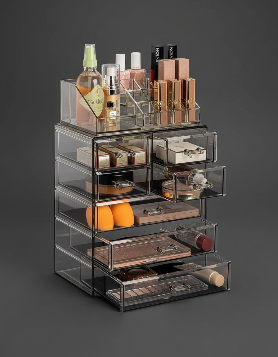 Acrylic Makeup Organizer Set, 7-Drawer Vanity & Countertop Cosmetic ...