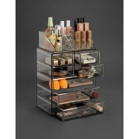 Acrylic Makeup Organizer Set, 7-Drawer Vanity & Countertop Cosmetic ...