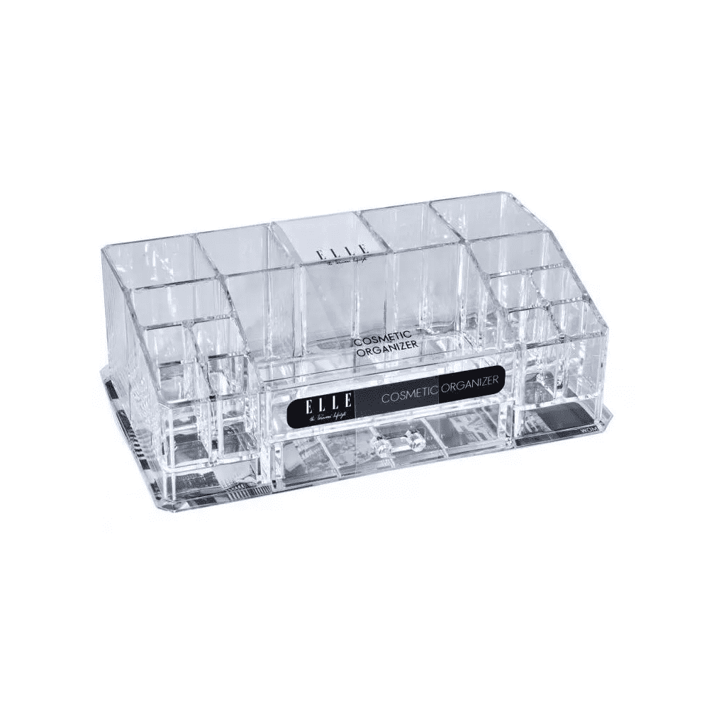 Acrylic Makeup Tray Organizer– 16 Compartments 1 Drawer, Rectangular ...