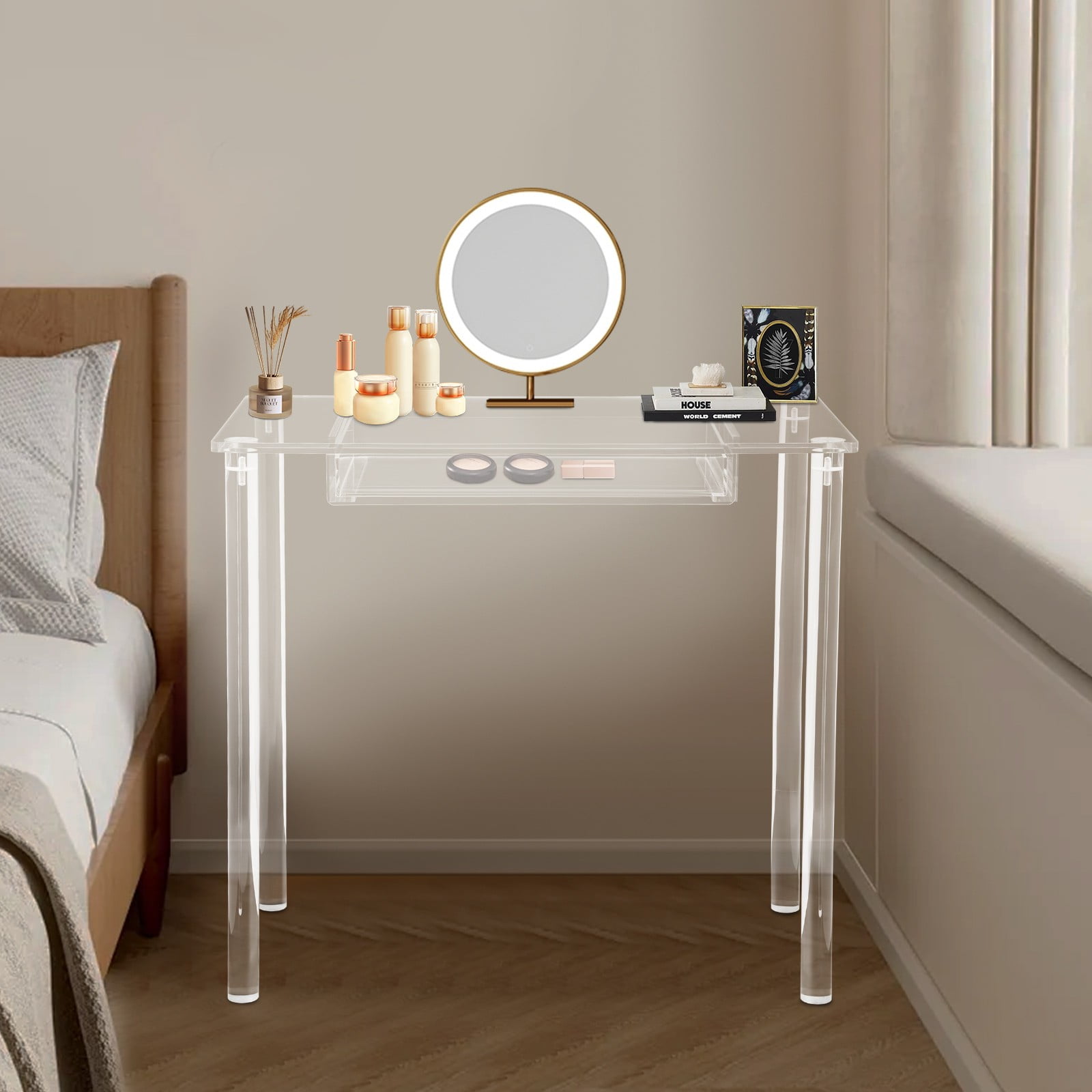 Acrylic Makeup Vanity Desk - Clear Vanity Table with Drawer - Small ...