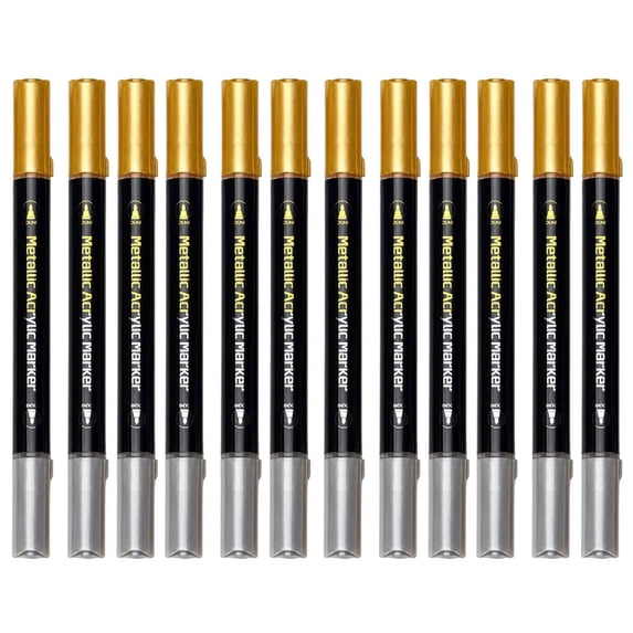 Acrylic Markers 12 Pack with Brush End and Fine Line End for Dark Paper ...