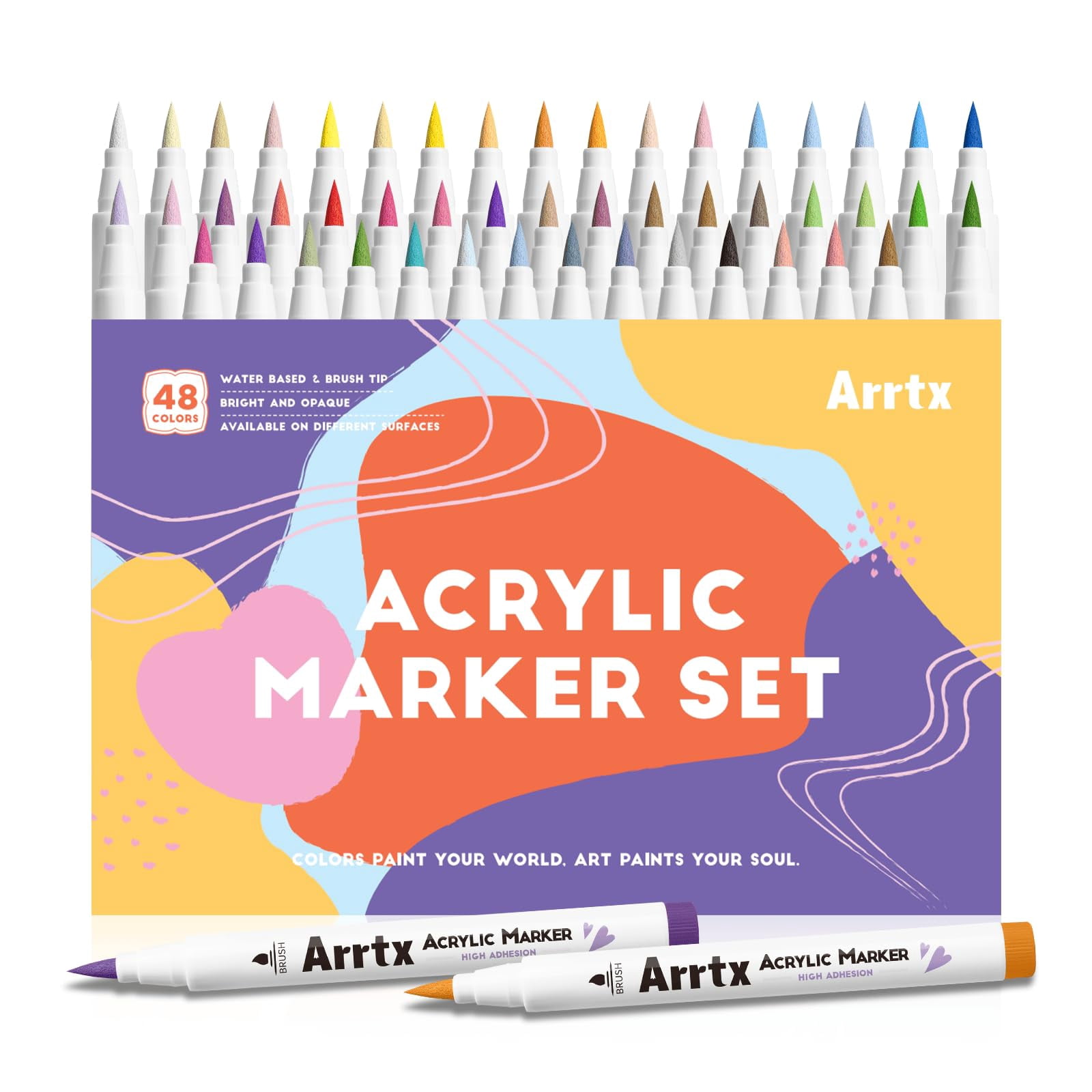 Acrylic Markers 48TRDN Colors,Brush Tip Acrylic Paint Pens for Rock ...