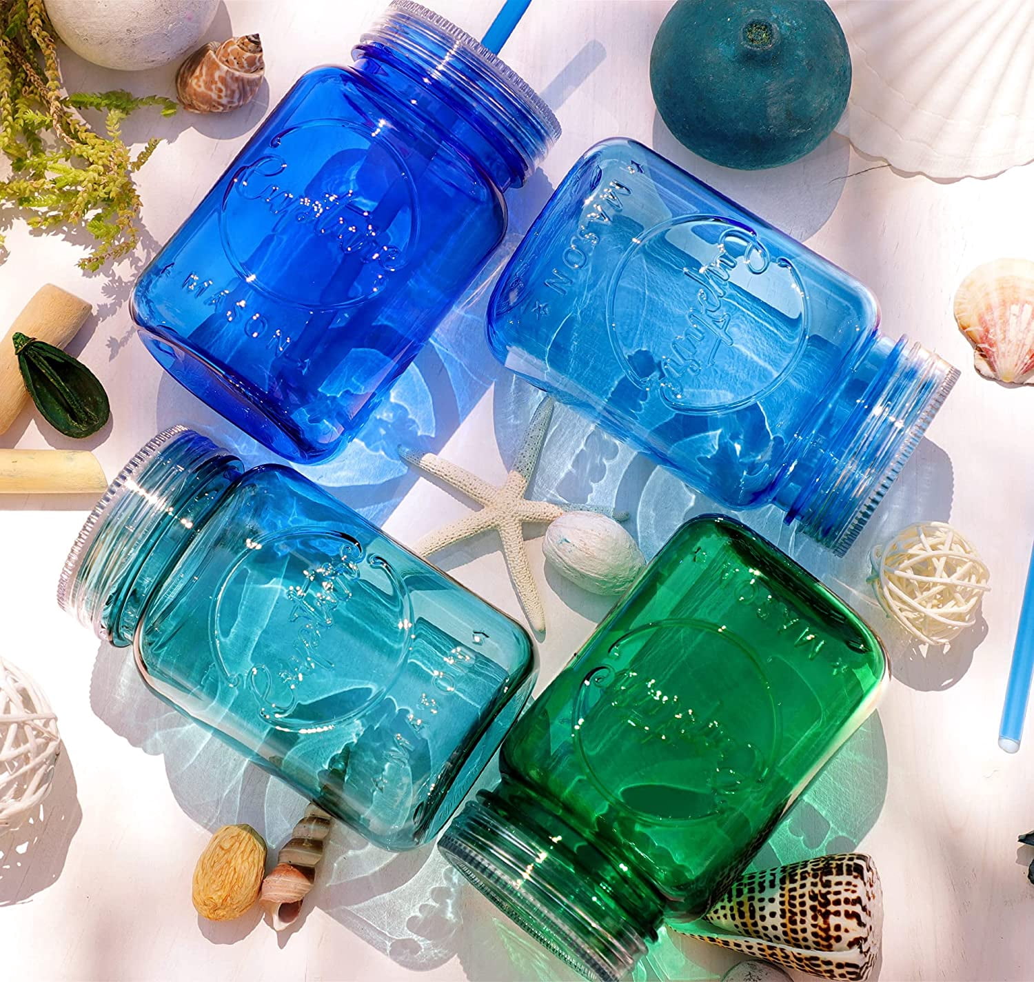 Acrylic Mason Jar Tumbler Mugs with Lids & Straws - 20 oz, 6 Pack (Cool ...