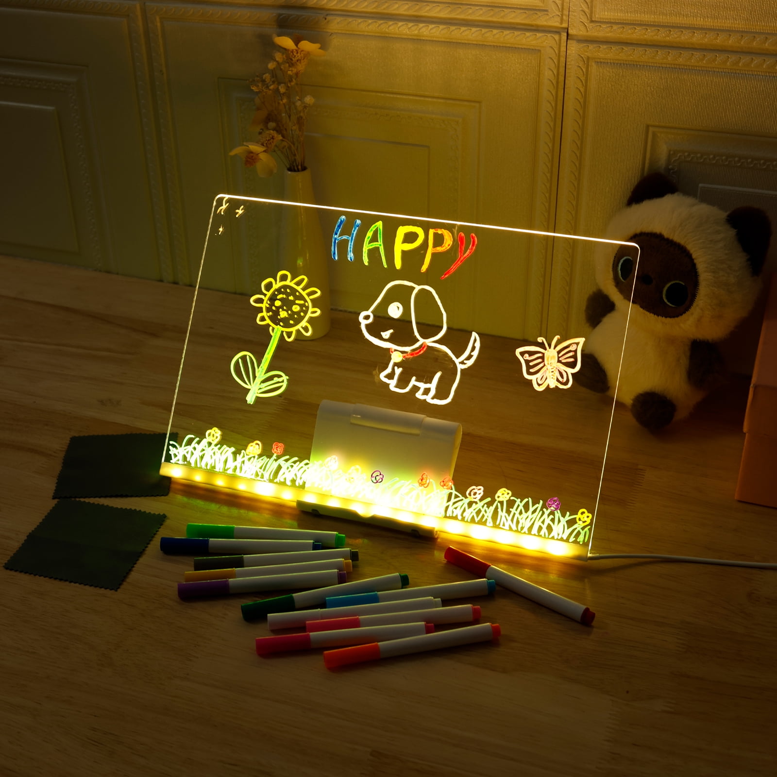 Acrylic Memo Board Transparent LED Memo Board with 12 Color Pen USB ...