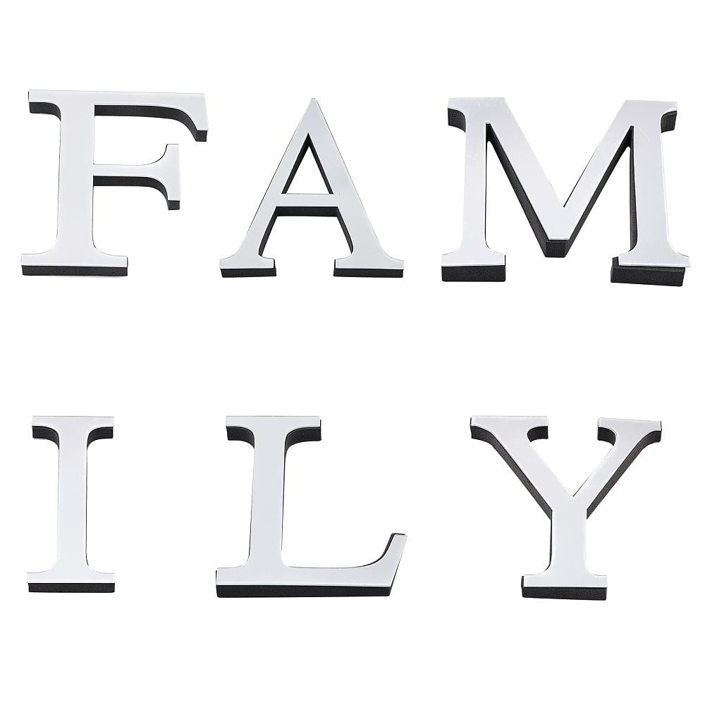 Acrylic Mirror Wall Stickers Decal with EVA Foam Word FAMILY Silver ...
