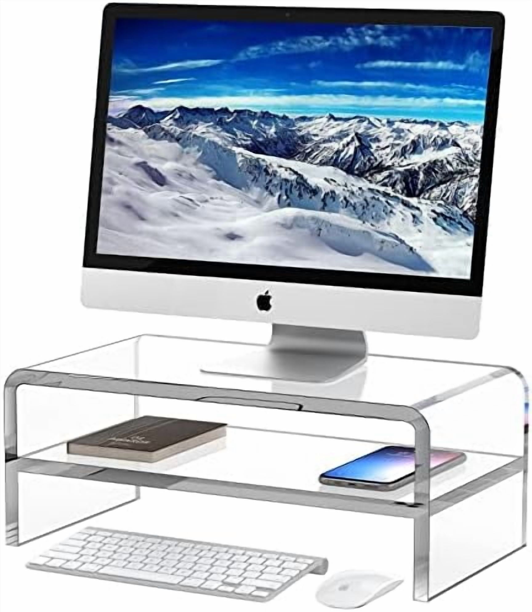 Acrylic Monitor Stand, 2 Tiers Clear Monitor Riser Computer Stand for ...