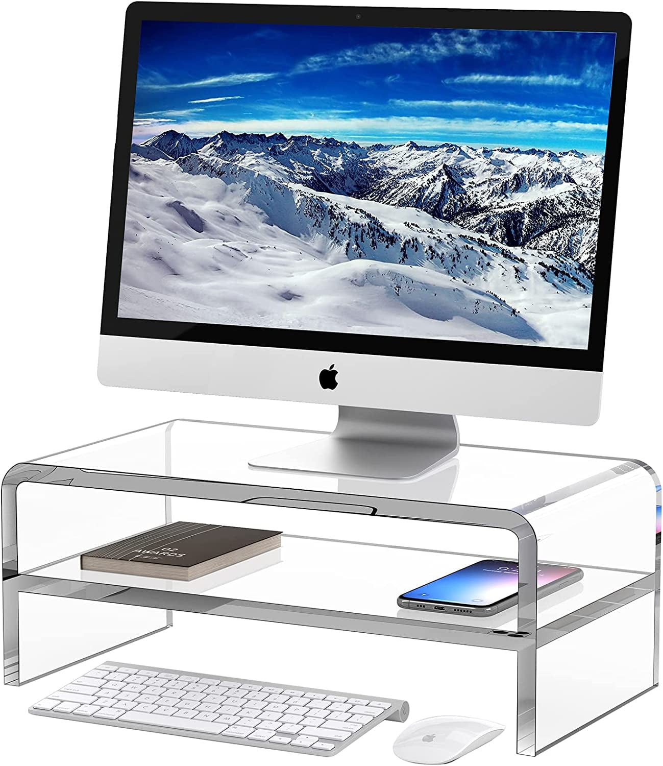 Acrylic Monitor Stand, 2 Tiers Clear Monitor Riser Computer Stand for ...