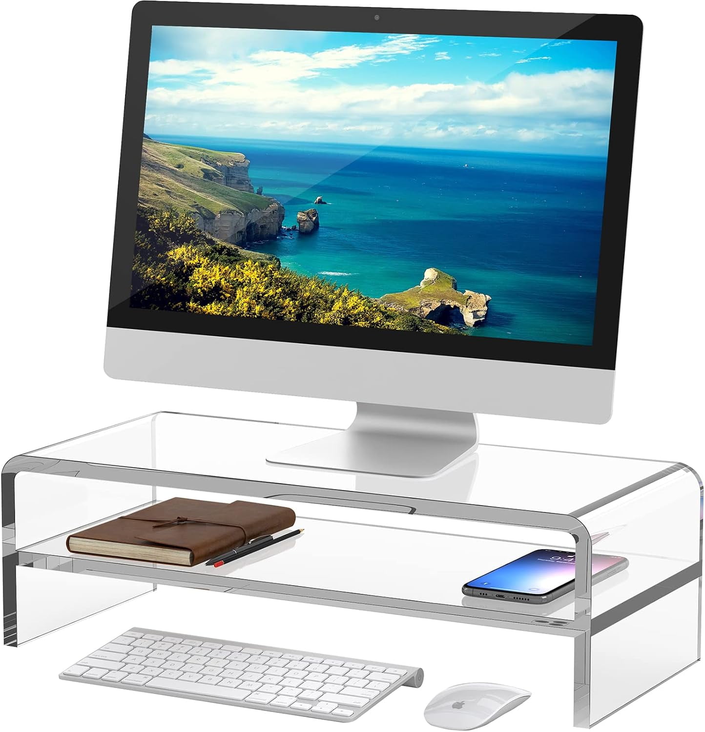 Acrylic Monitor Stand,2 Tiers Computer Monitor Riser(18x8x5.5 inches ...