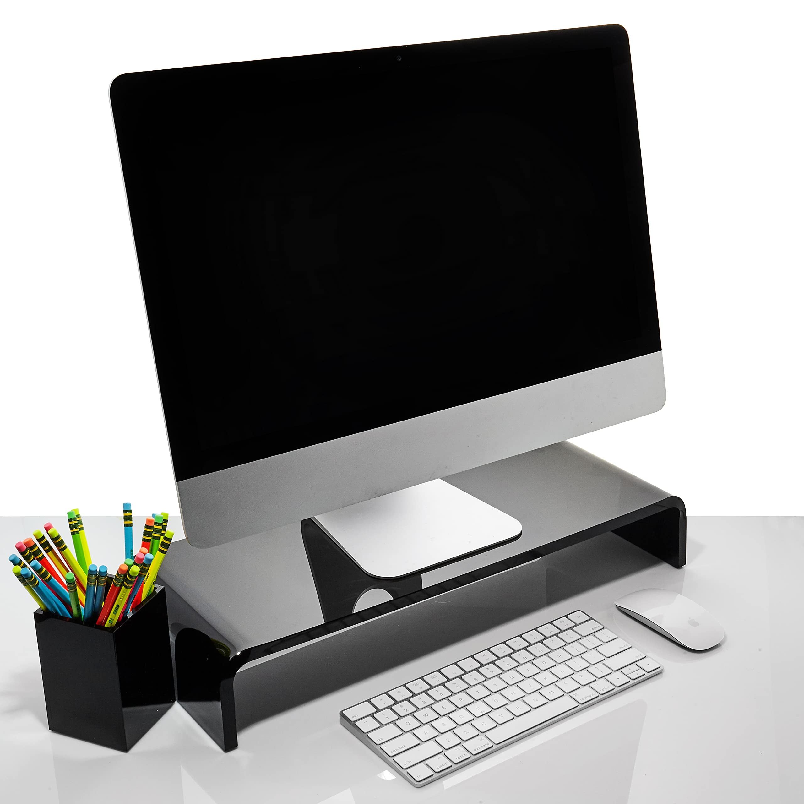 Acrylic Monitor Stand with Matching Pen Holder, 12mm Thick Clear ...