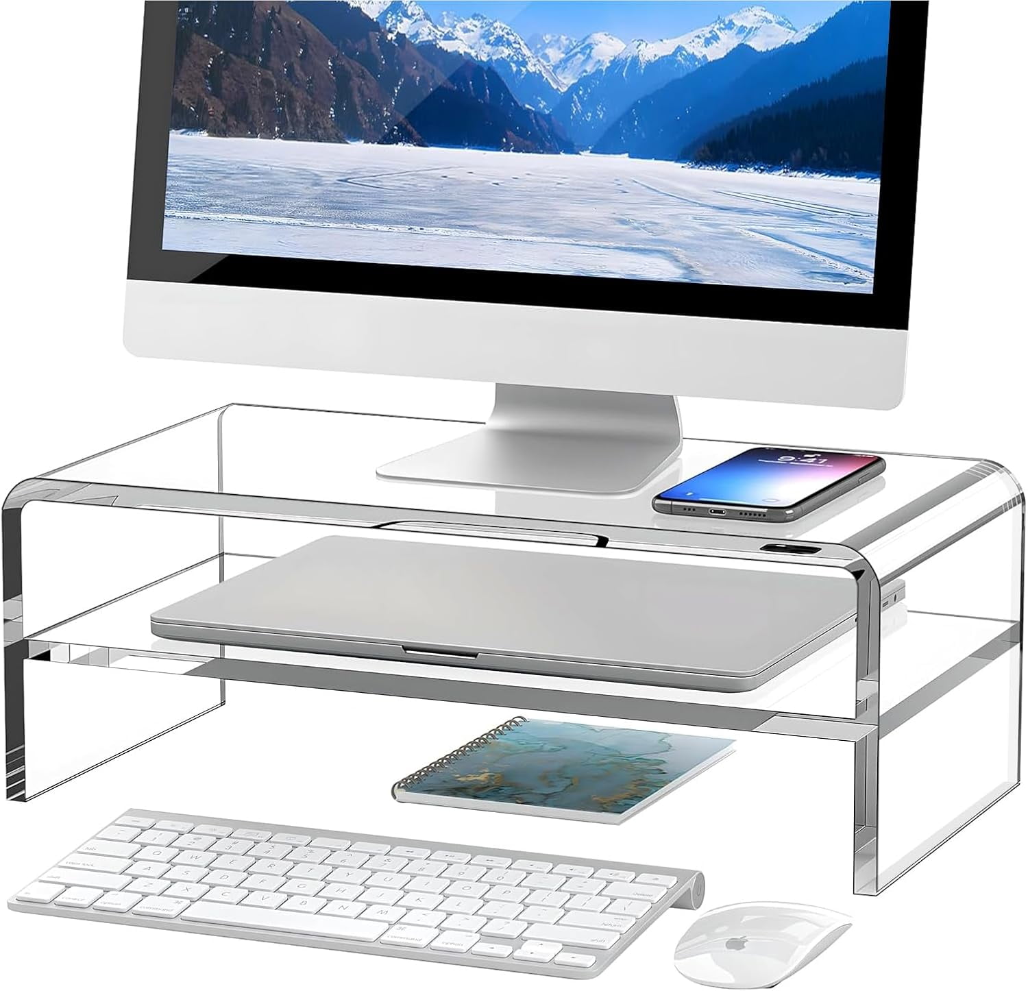 Acrylic Monitor Stand Riser, 2 Tier Clear Computer Monitor Stand for ...