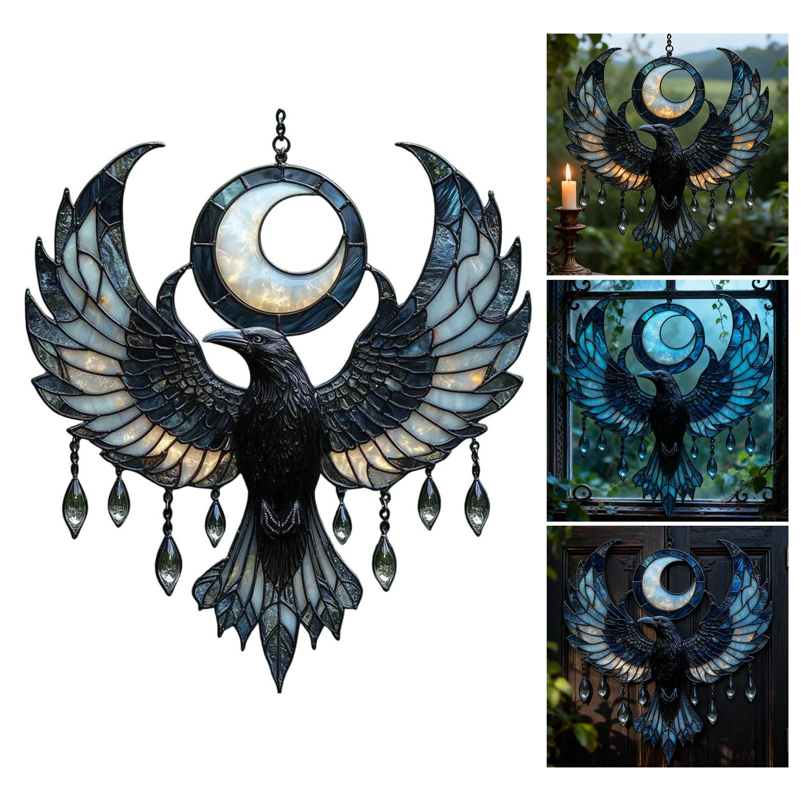 Acrylic Moon Bird Suncatcher Decor, 1 Count, 7.9 Inch, Stained Glass ...