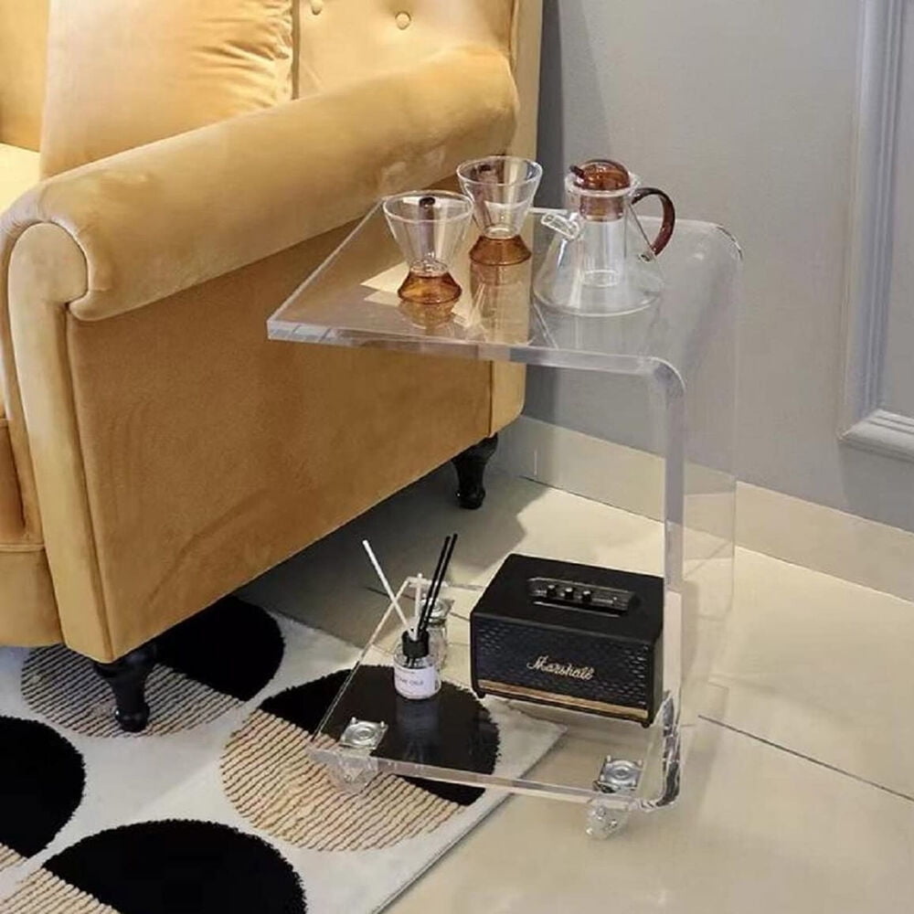 Acrylic Movable Clear Bedside Table C-Shaped End Table Snack Table on ...