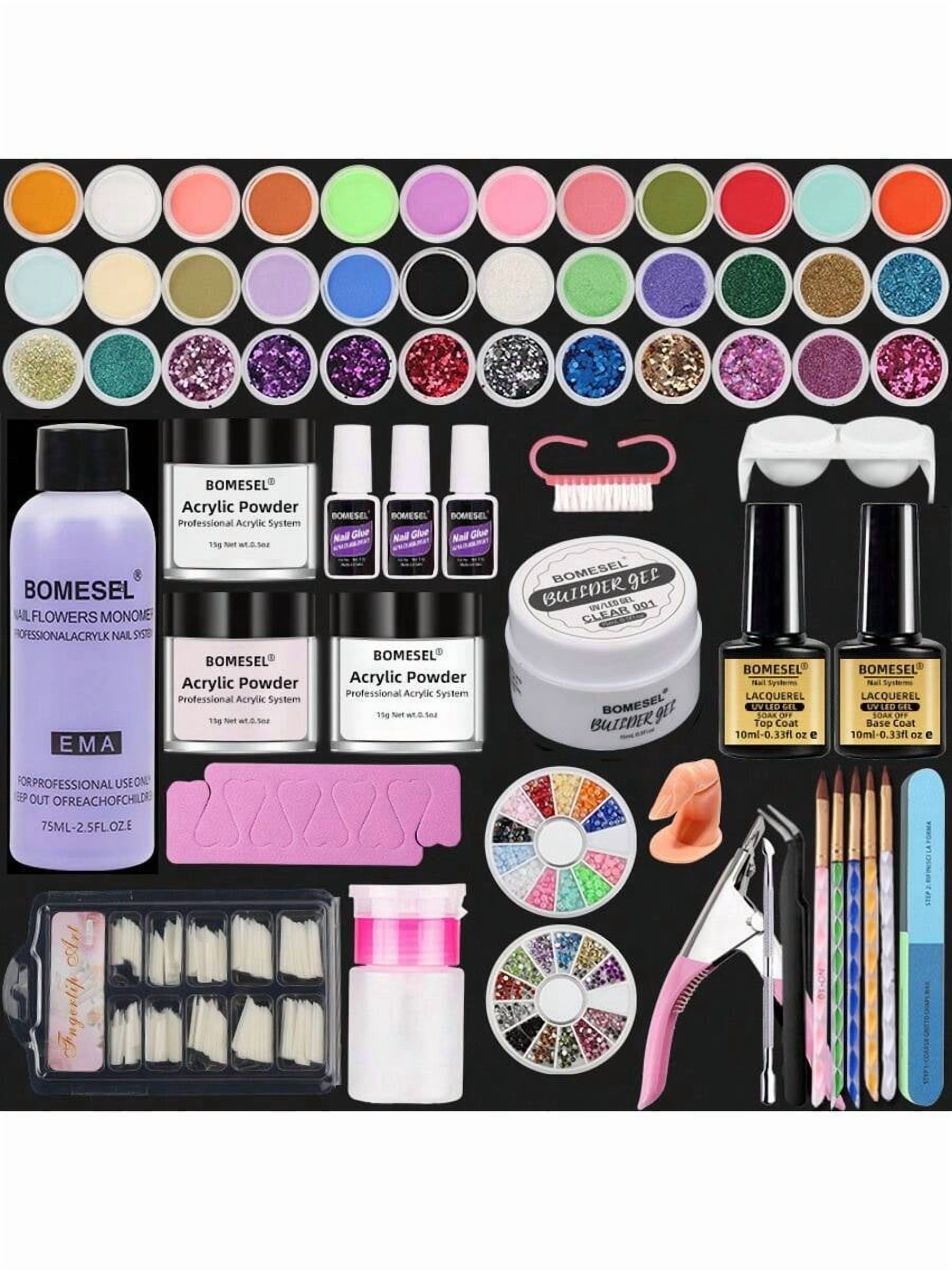 Acrylic Nail Kit - 6 Colors With 60ml Monomer Liquid, Nail Drill And UV ...