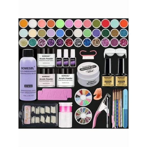 Acrylic Nail Kit - 6 Colors With 60ml Monomer Liquid, Nail Drill And UV ...