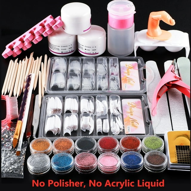 Acrylic Nail Kit Acrylic Powder Glitter Nail Art Manicure Tool Tips ...
