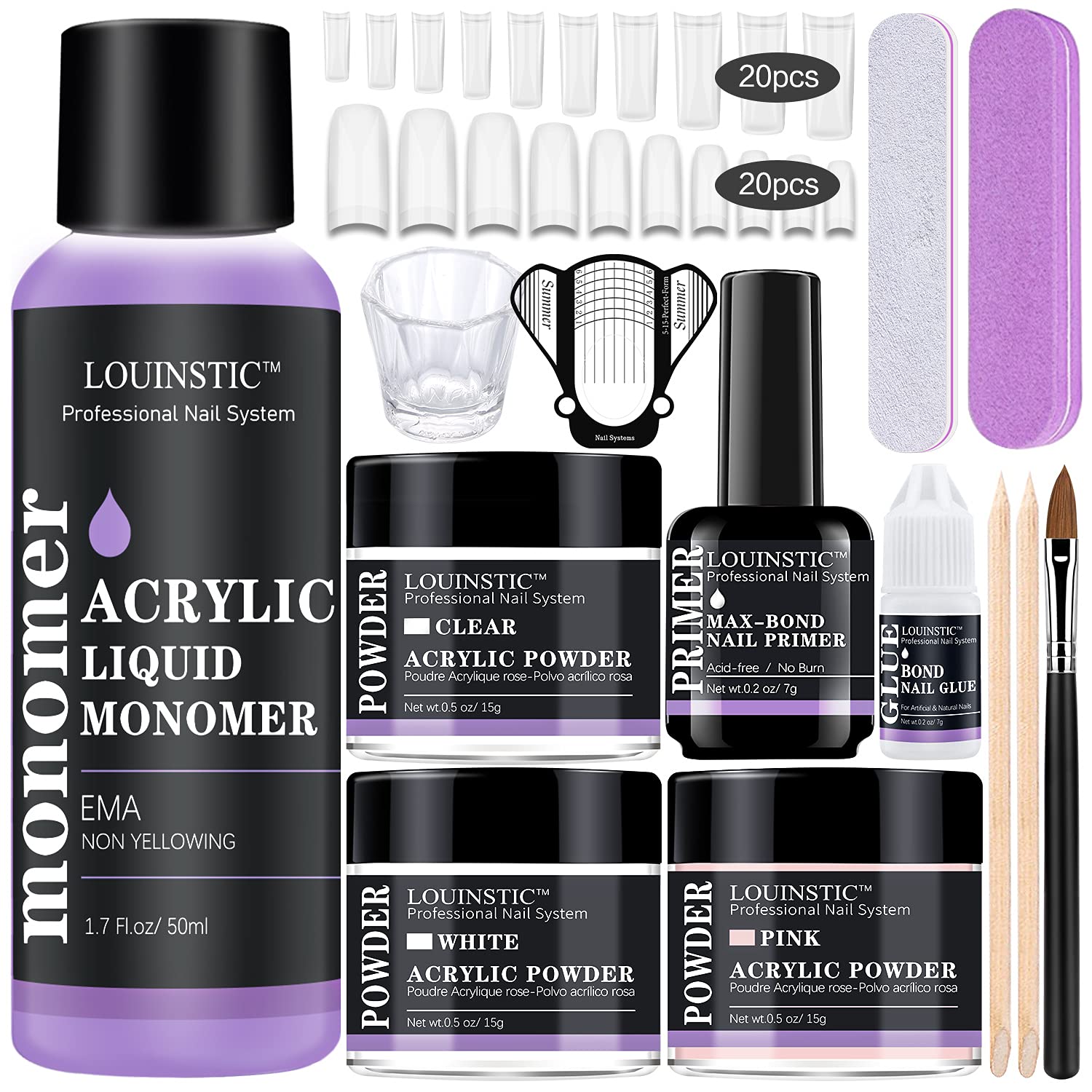 Acrylic Nail Kit for Beginners - Acrylic Powder and Liquid Set with ...