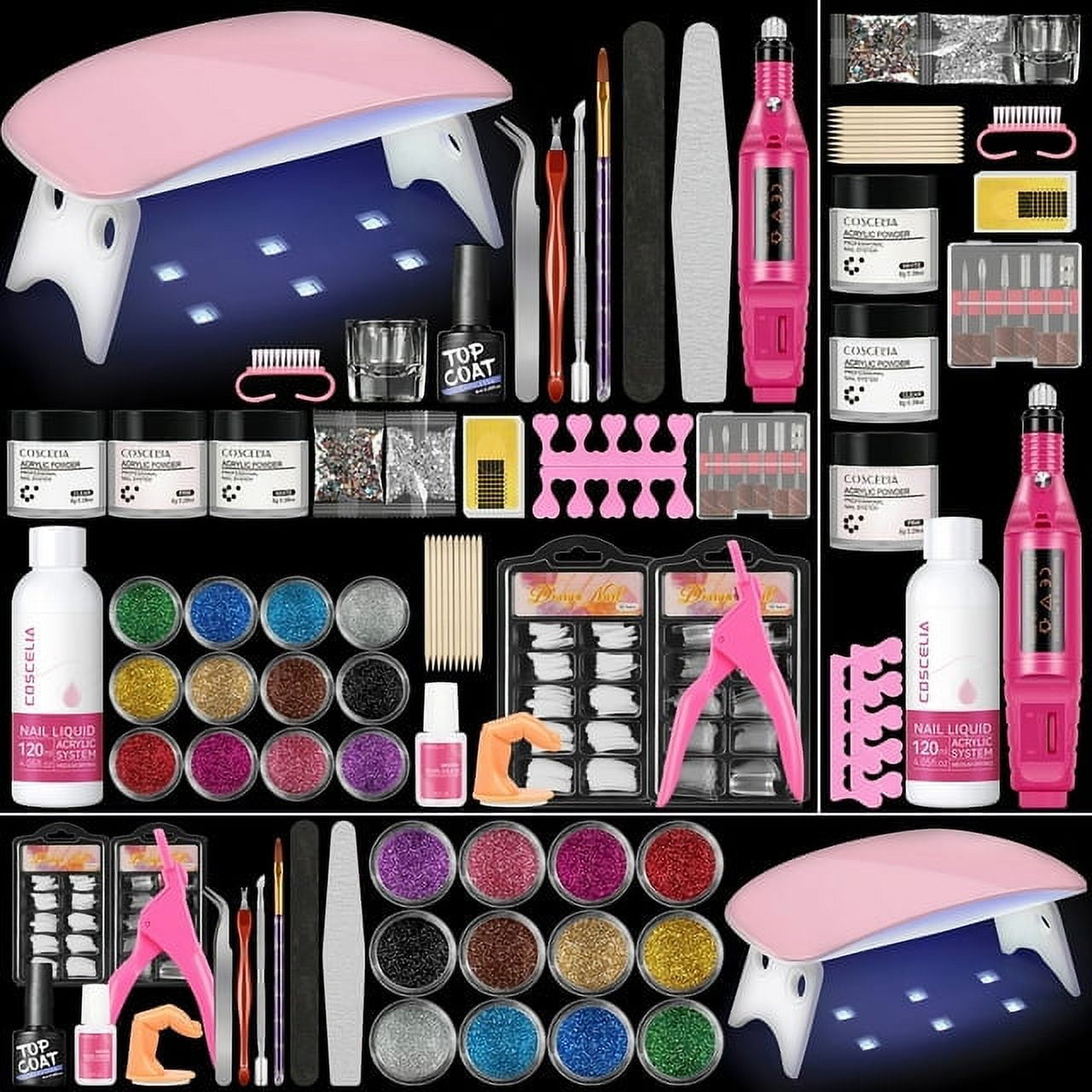 Complete Professional Acrylic Nail Kit with UV Light, Drill, Glitter ...