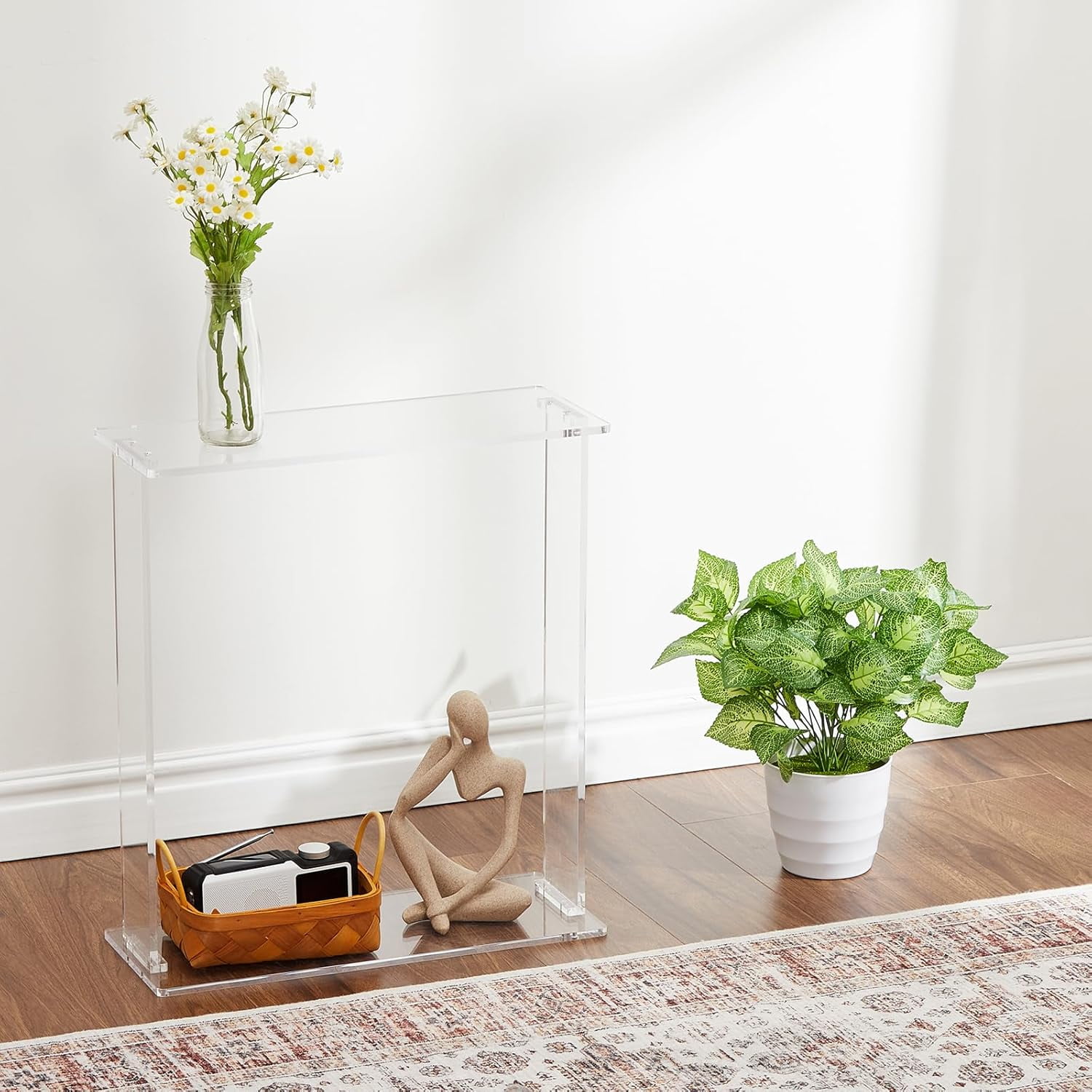 Acrylic Narrow Console Table for Entryway, Acrylic Table, Square Legs ...