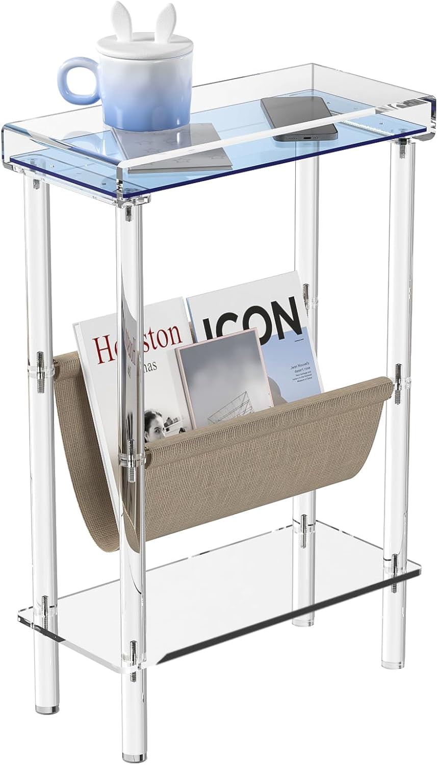 Acrylic Narrow Side Table for Small Spaces - Slim End Table with ...