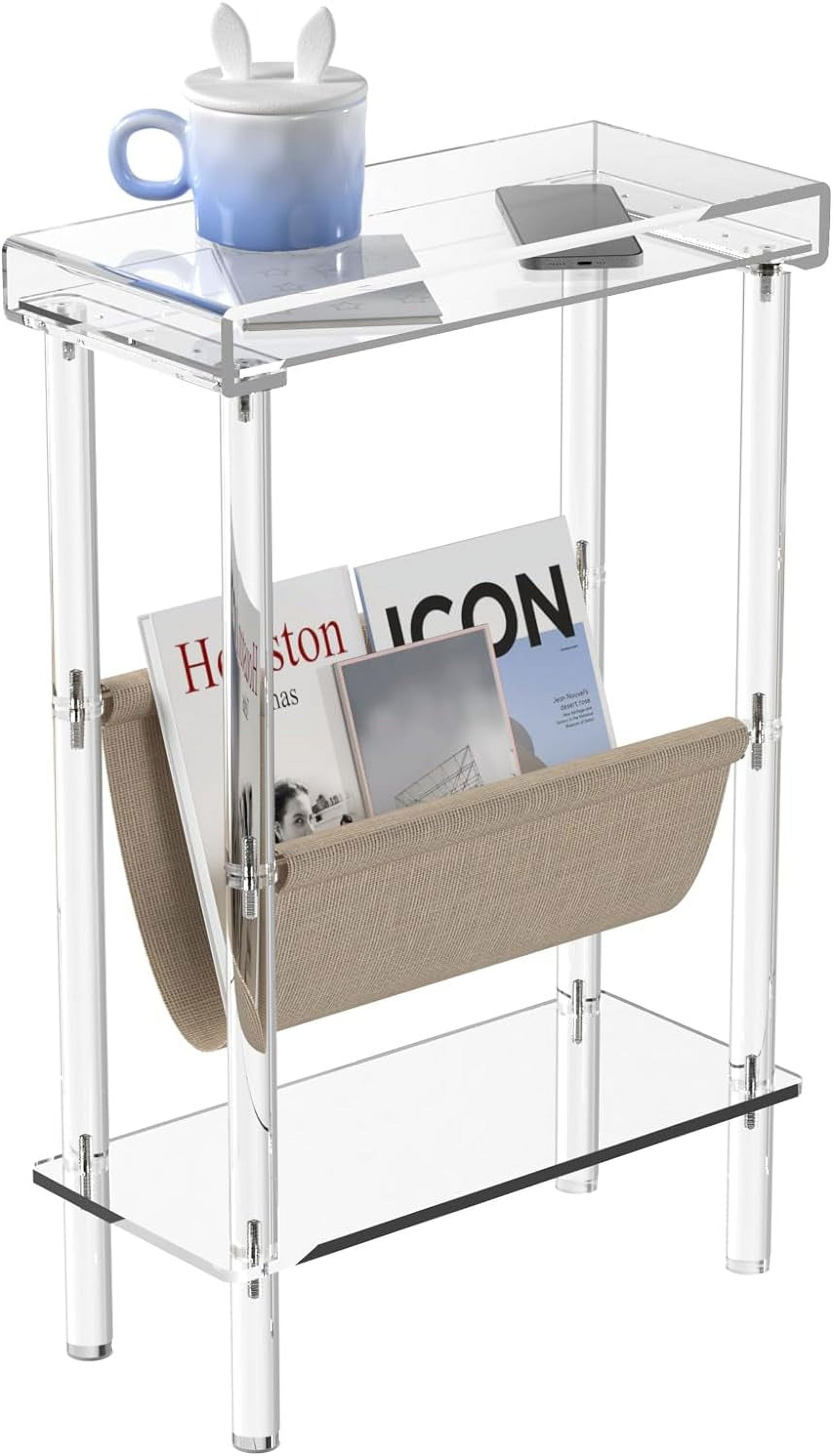 Acrylic Narrow Side Table for Small Spaces - Slim End Table with ...