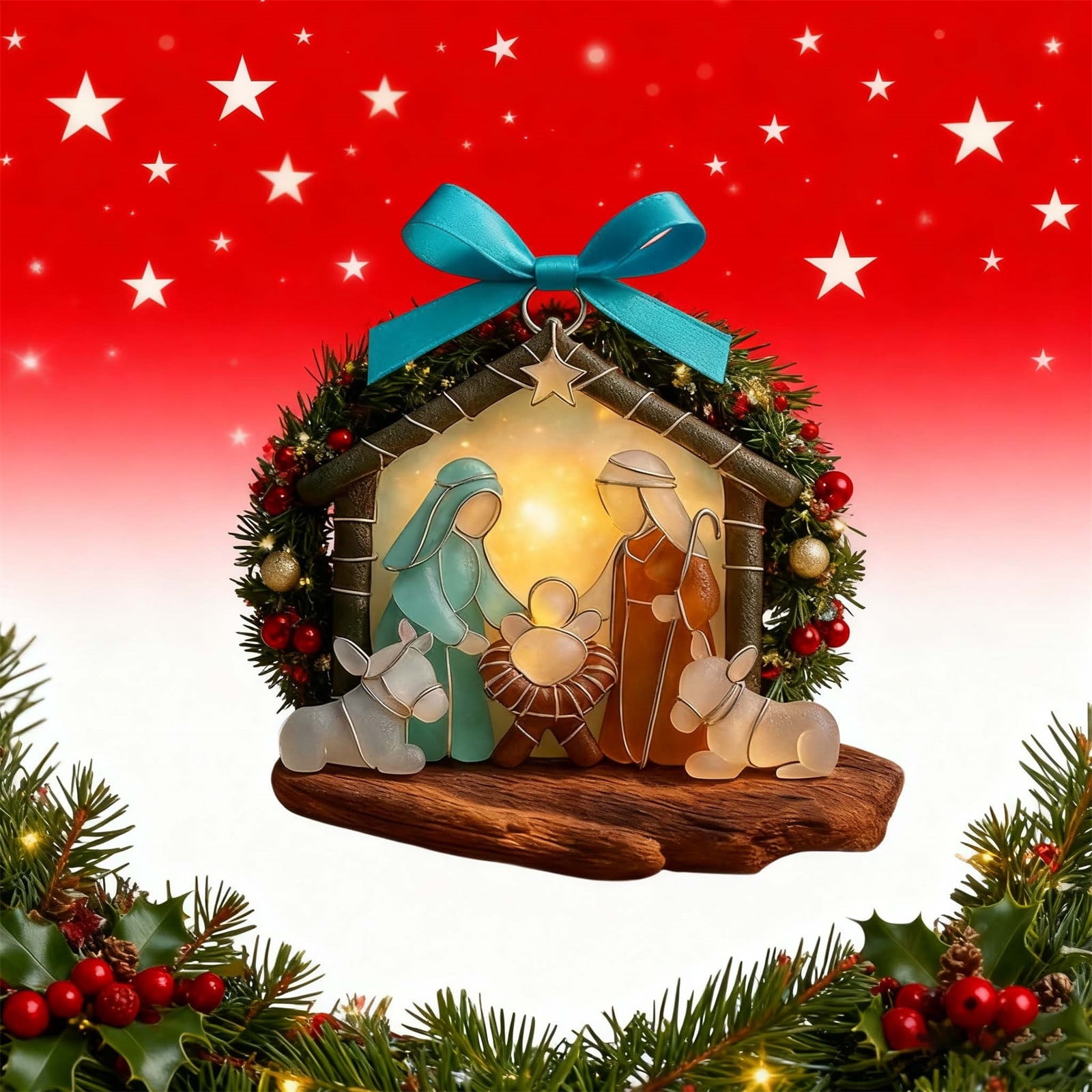 Acrylic Nativity Ornament,2D Coastal Nativity Decor with Holy Family ...