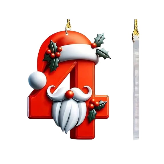 Acrylic Number Ornament – Santa Hat & Holly Pattern, Hanging Christmas ...