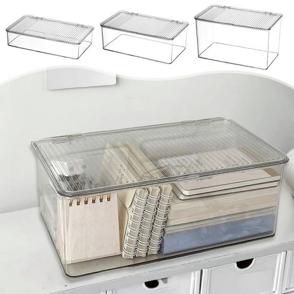 Acrylic Organizer Box Transparent Storage 3 Sizes Gray Plastic Desktop Organizing Box for Office ...