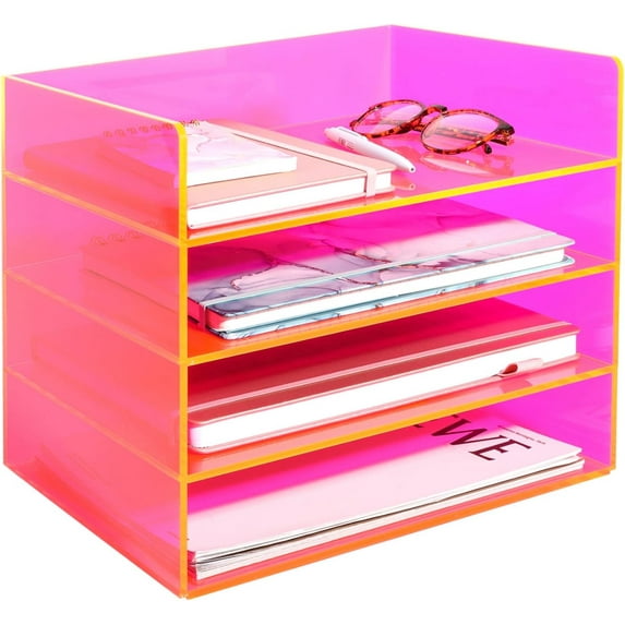 Acrylic Organizer for Desk 4 Tiered Stackable Letter Tray Office Paper ...