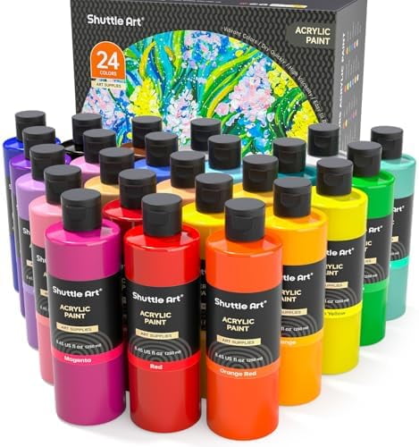Acrylic Paint, 24 Colors Acrylic Paint Bottle Set, 250ml/8.45oz Each ...