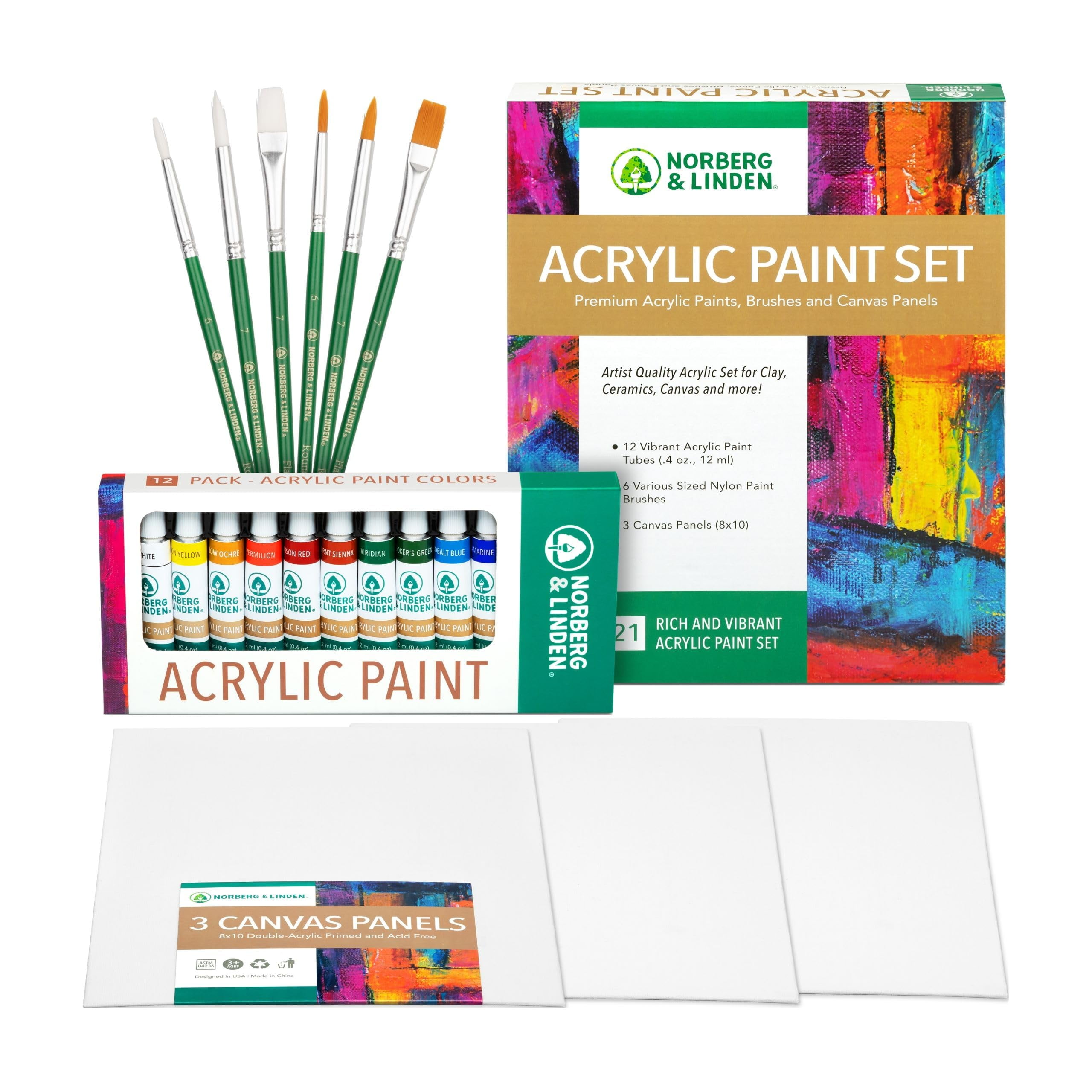 Acrylic Paint for Adults Canvas Painting C3 Set -12 Acrylic Paints, 6 ...