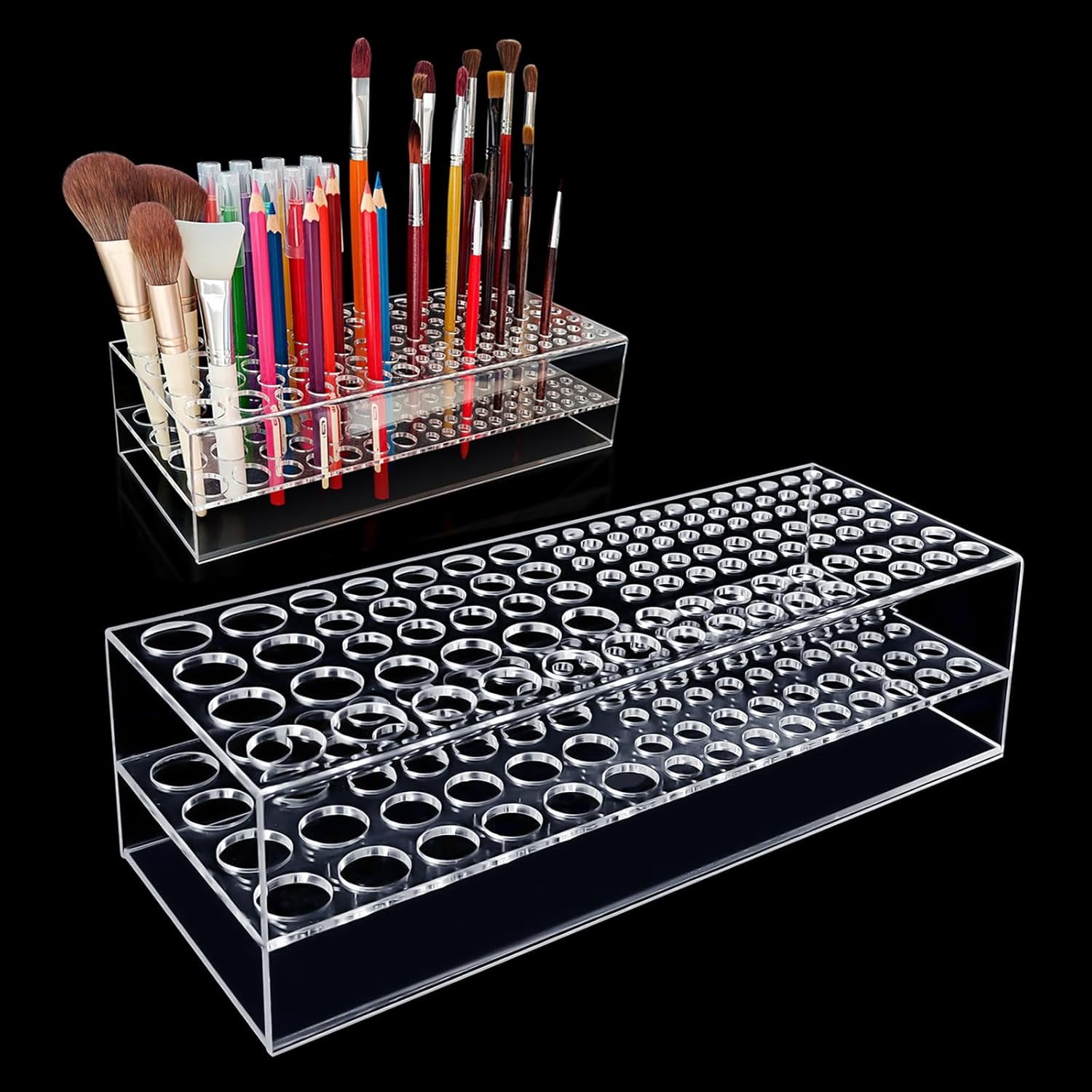 Acrylic Paint Brush Holder 105 Holes Clear Paintbrush Organizer Artist ...