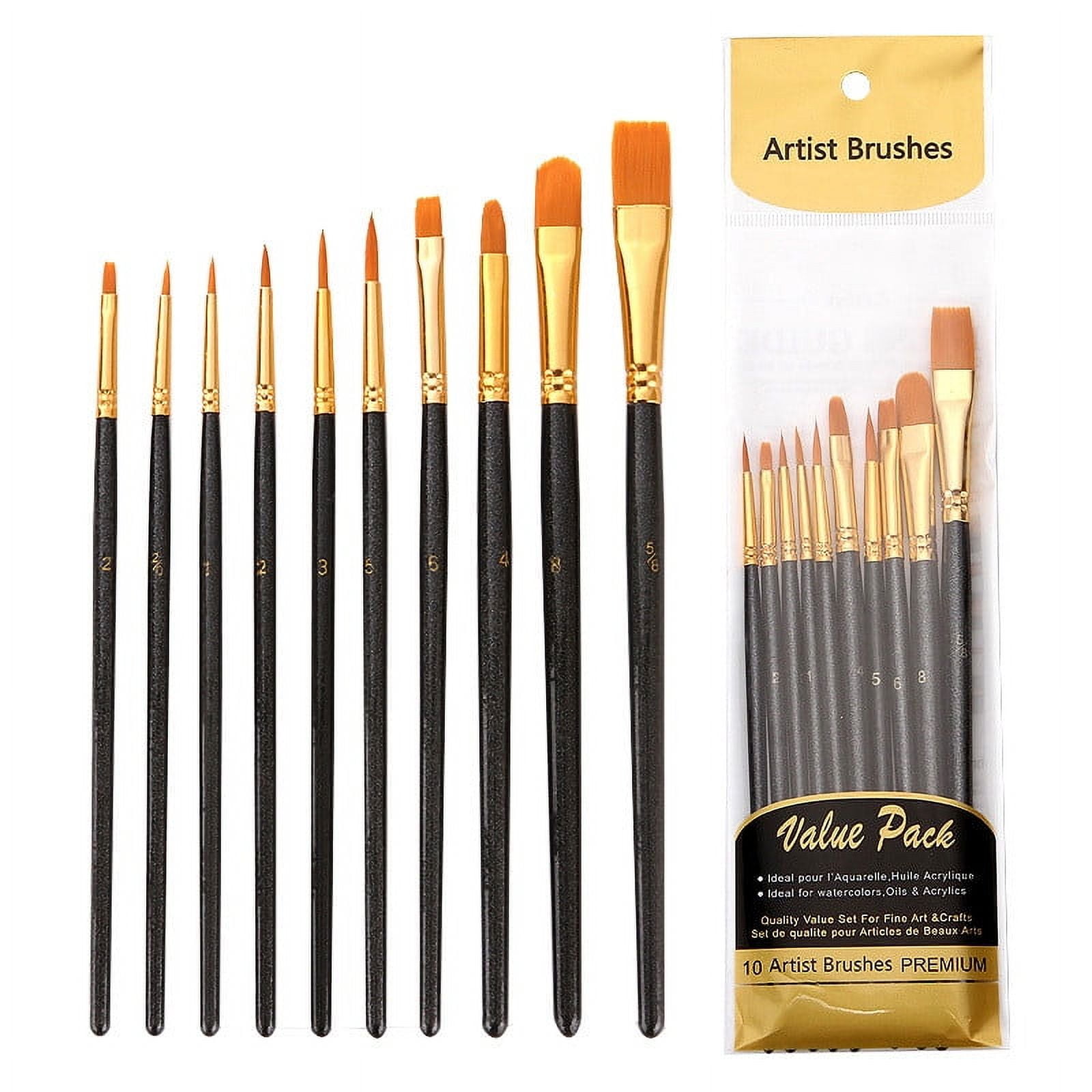 Acrylic Paint Brush Set, 1 Pack-10pcs Watercolor Brushes Painting Brush ...
