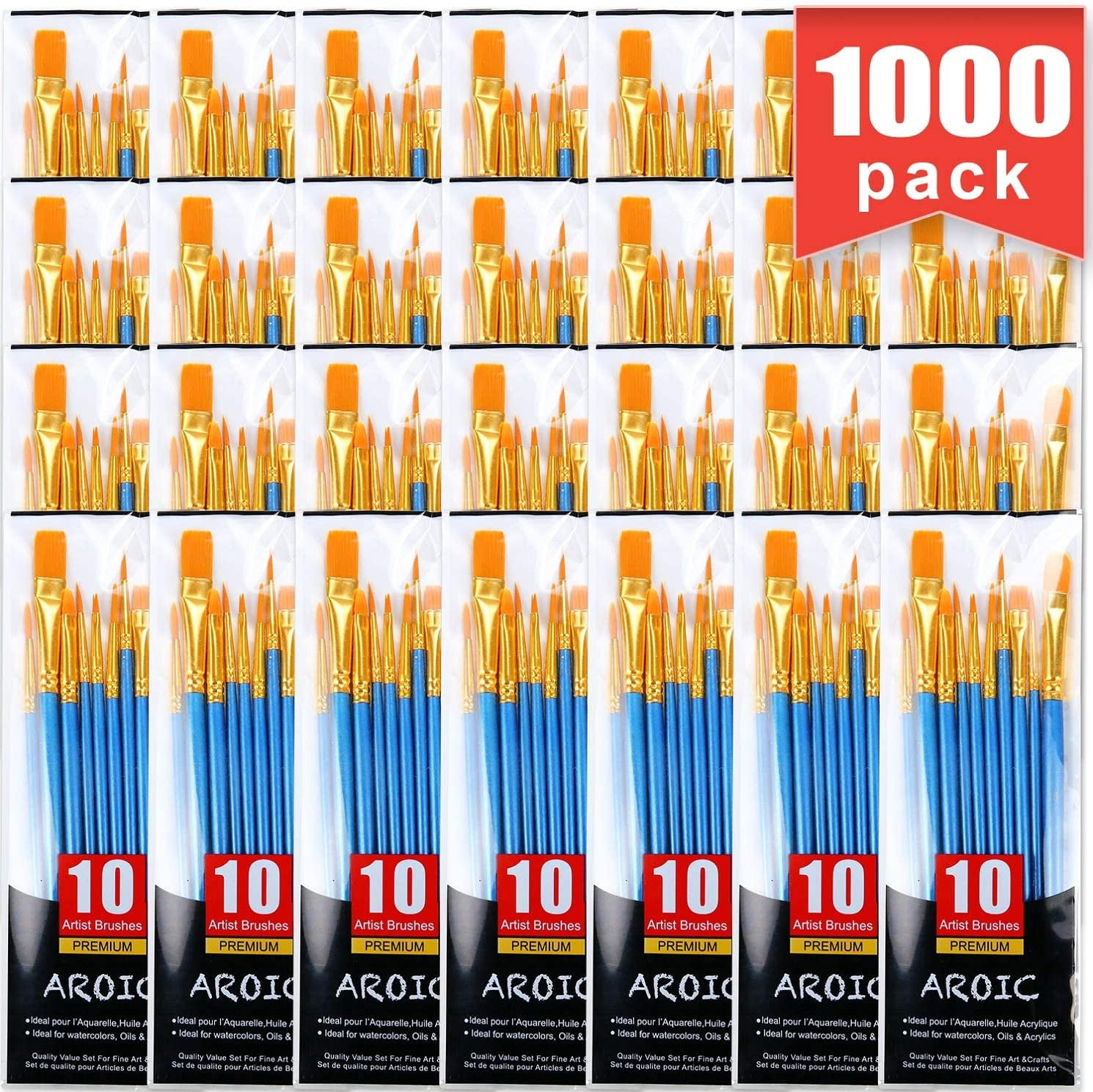 Acrylic Paint Brush Set, 100 Packs / 1000 pcs Nylon Hair Brushes for ...