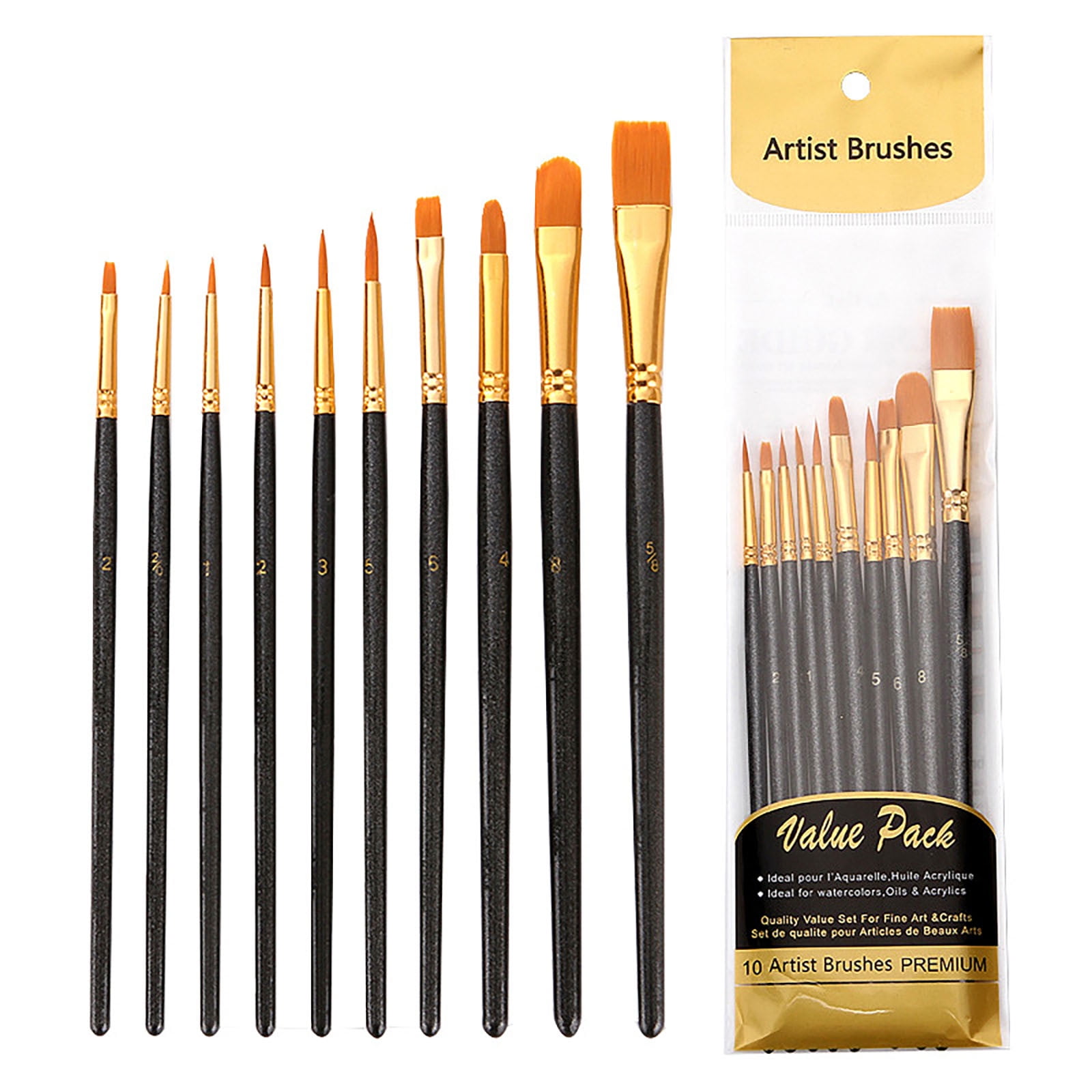 Acrylic Paint Brush Set 10Pcs Nylon Hair Brushes For All Purpose Oil ...