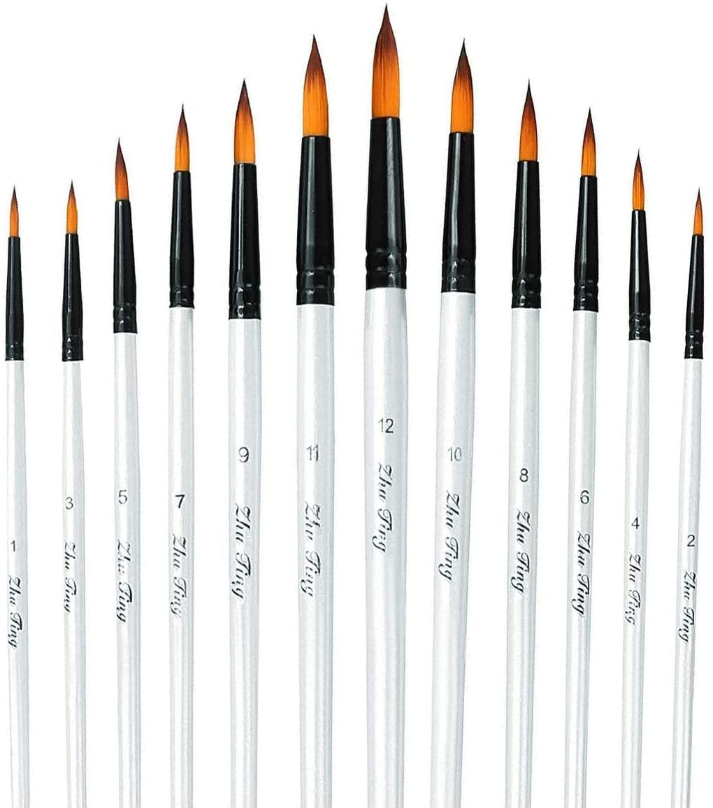 Acrylic Paint Brushes Set, 12pcs Professional Round-Pointed Tip Artist ...
