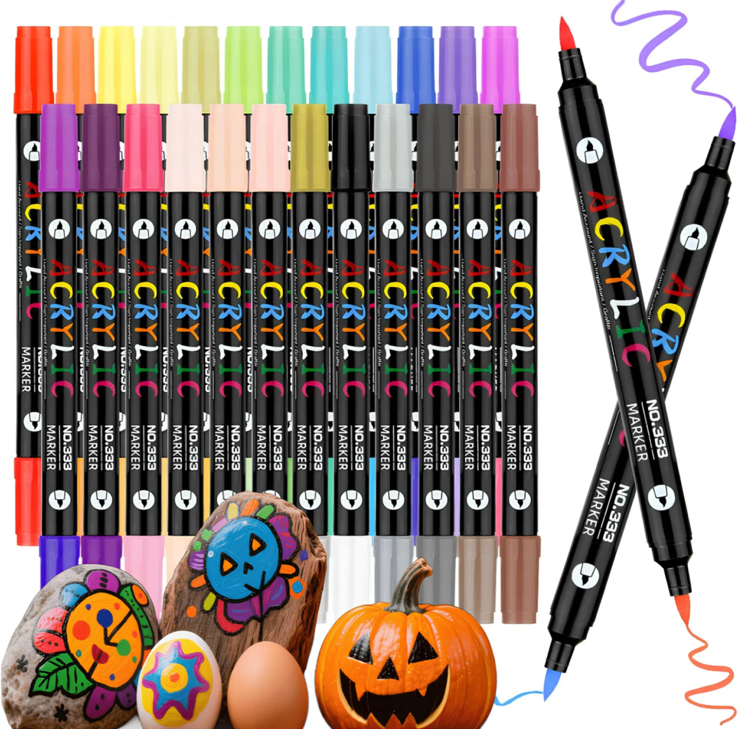 Acrylic Paint Markers,24 Pack 48 Colors Dual Tip Dual Color Acrylic ...