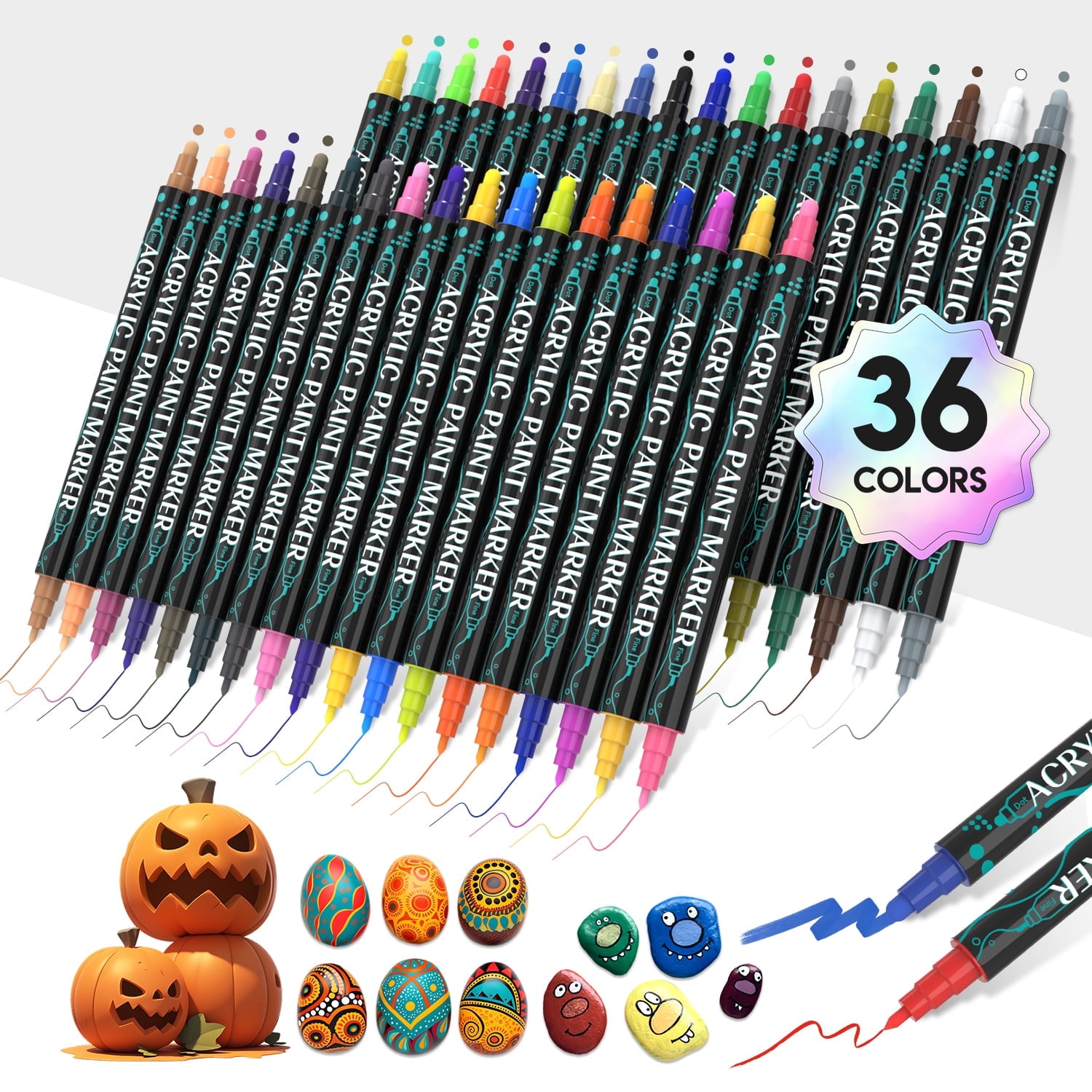 ASOVNXF Acrylic Paint Markers, 36 Colors, Dual Tip Paint Pens for Wood ...