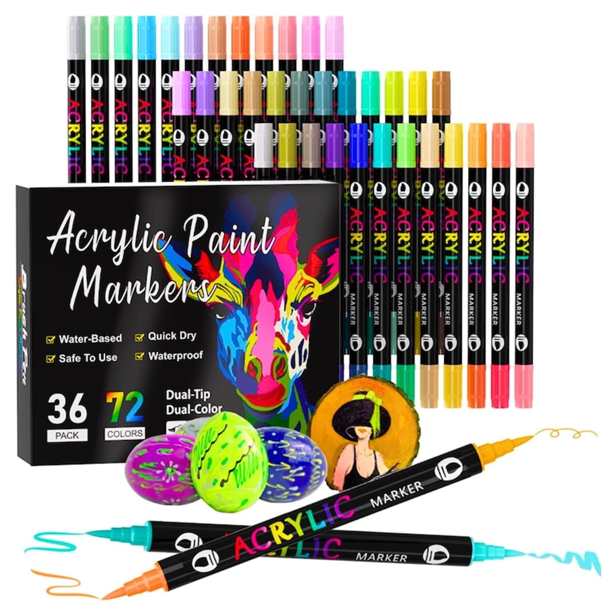 Acrylic Paint Markers, 36 Pcs 72 Colors Dual Tip Dual Color Acrylic ...