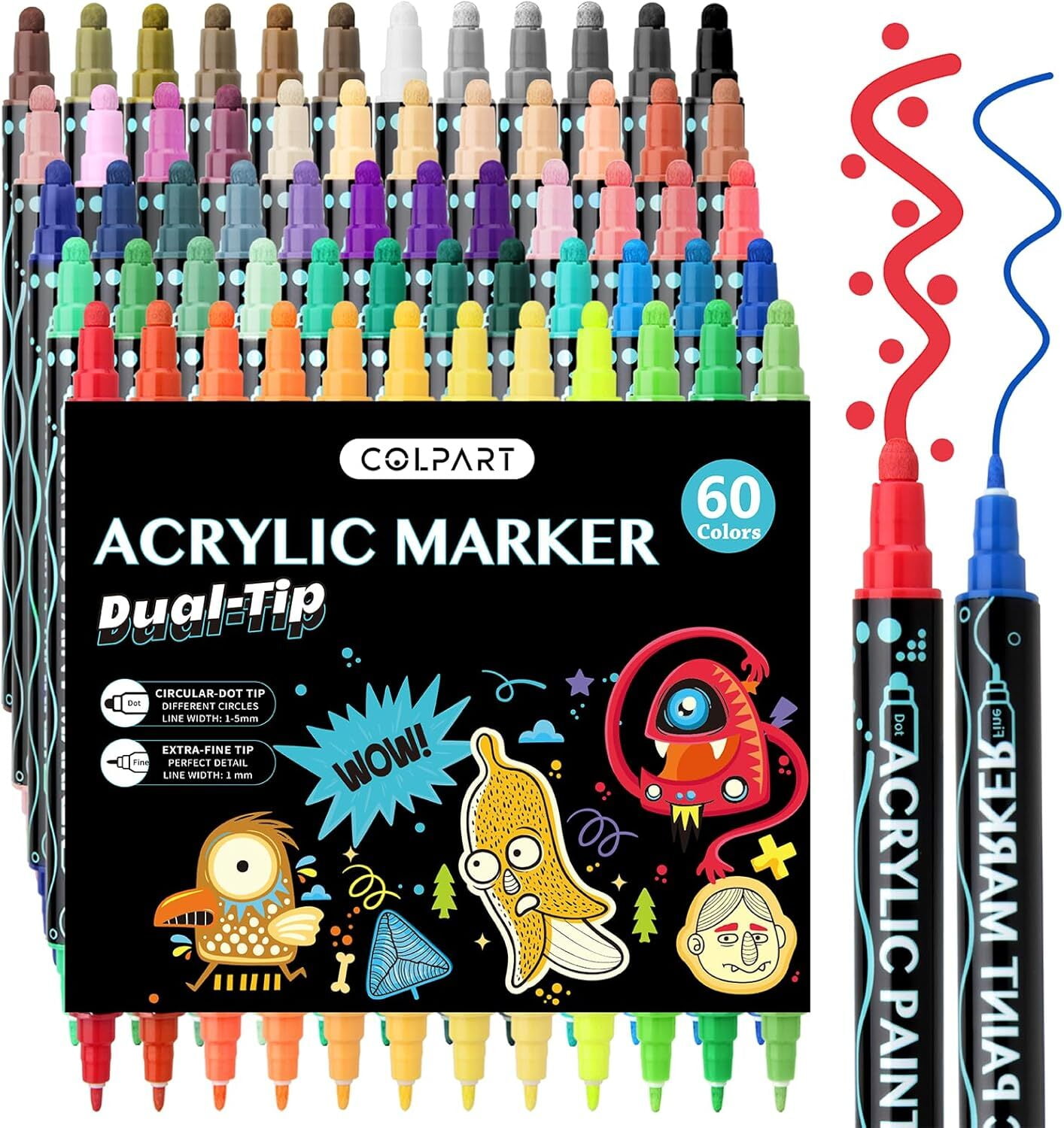 Acrylic Paint Markers, 60 Colors Dual Tip Acrylic Paint Pens for Rock ...