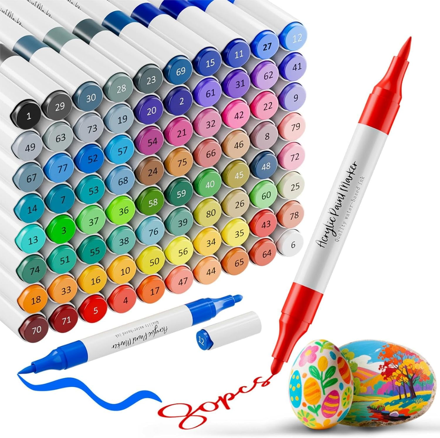 Acrylic Paint Markers, 80 Colors Acrylic Markers, Dual Tip Fabric Paint ...