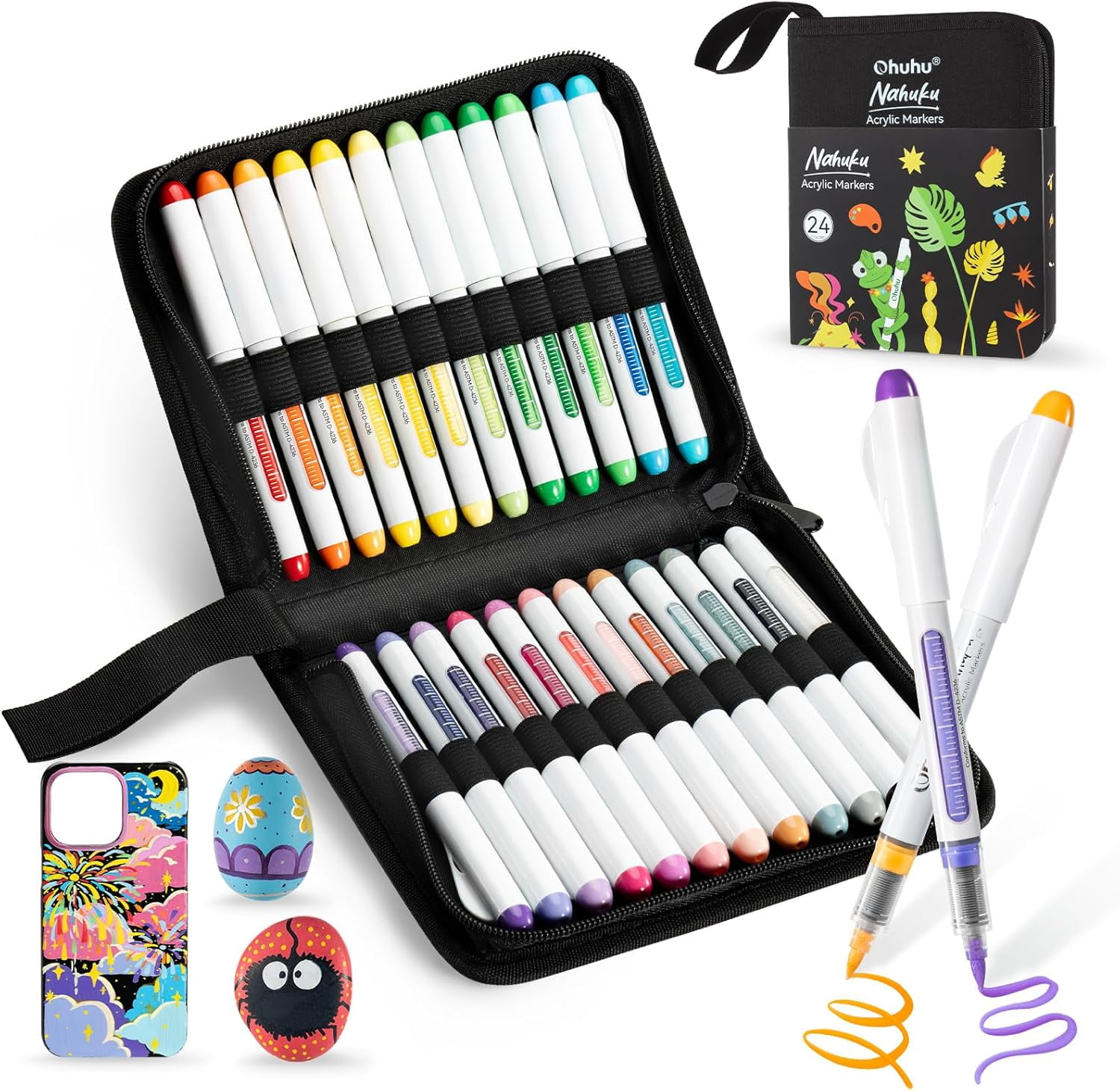 Acrylic Paint Markers Brush Tip: 24 Colors Automatic Ink Control ...
