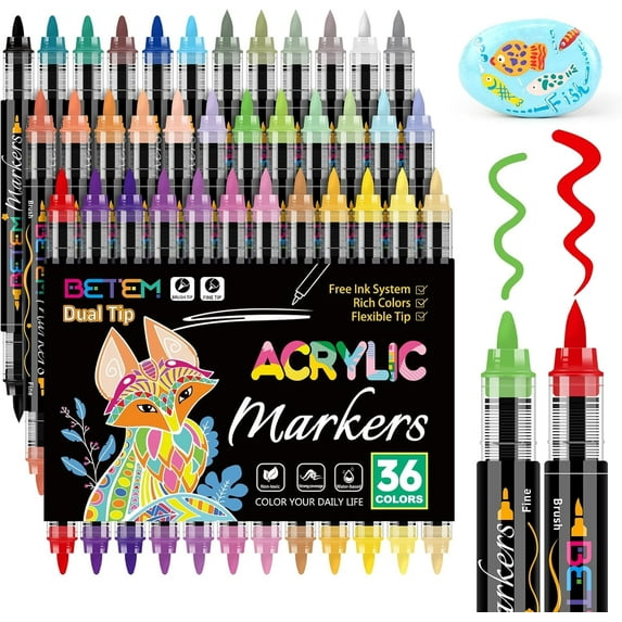 Acrylic Paint Markers Paint Pens, 36 Colors Dual Tip Direct Liquid ...
