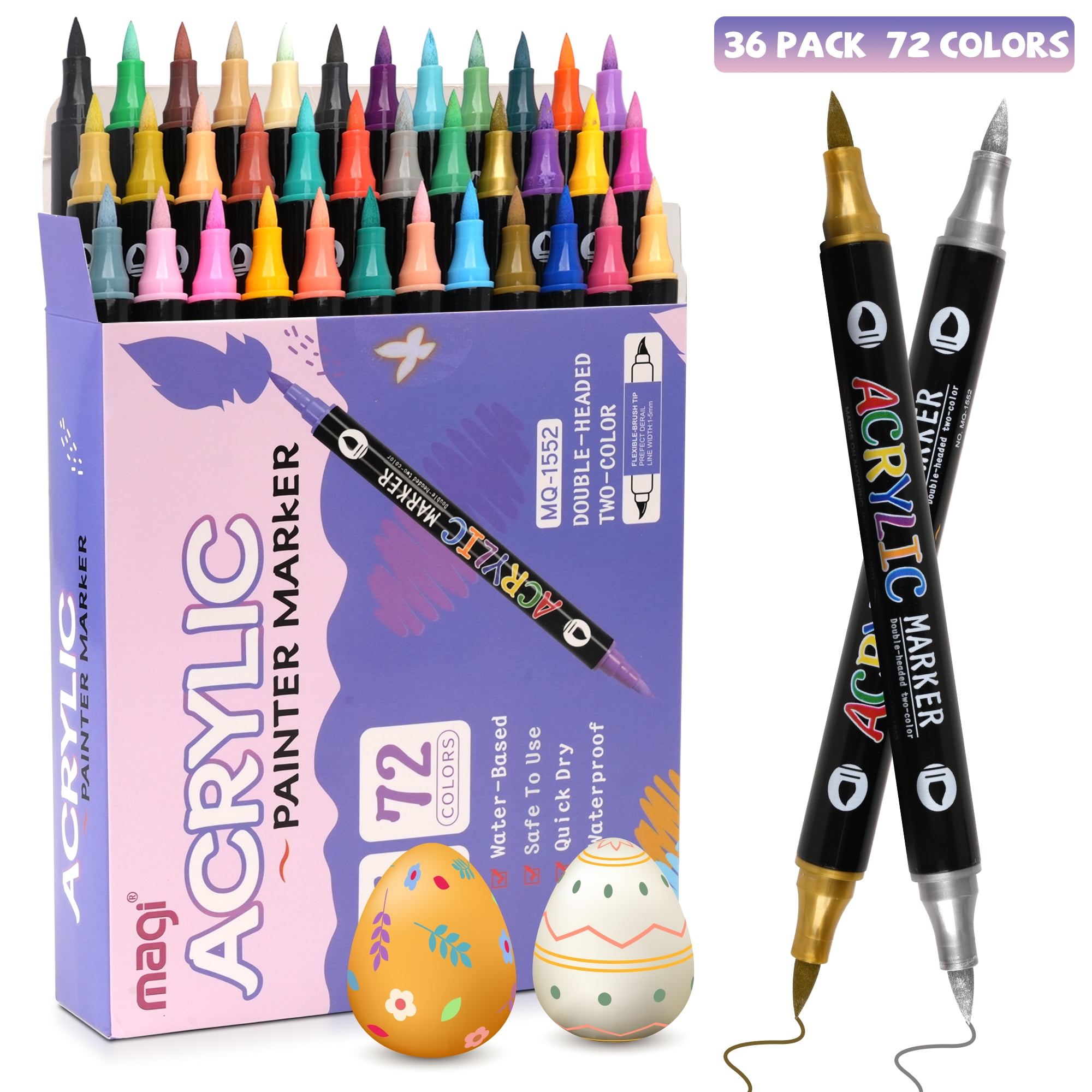 Acrylic Paint Markers Set,Dual Tip Dual-Color Acrylic Paint Pens,36 ...
