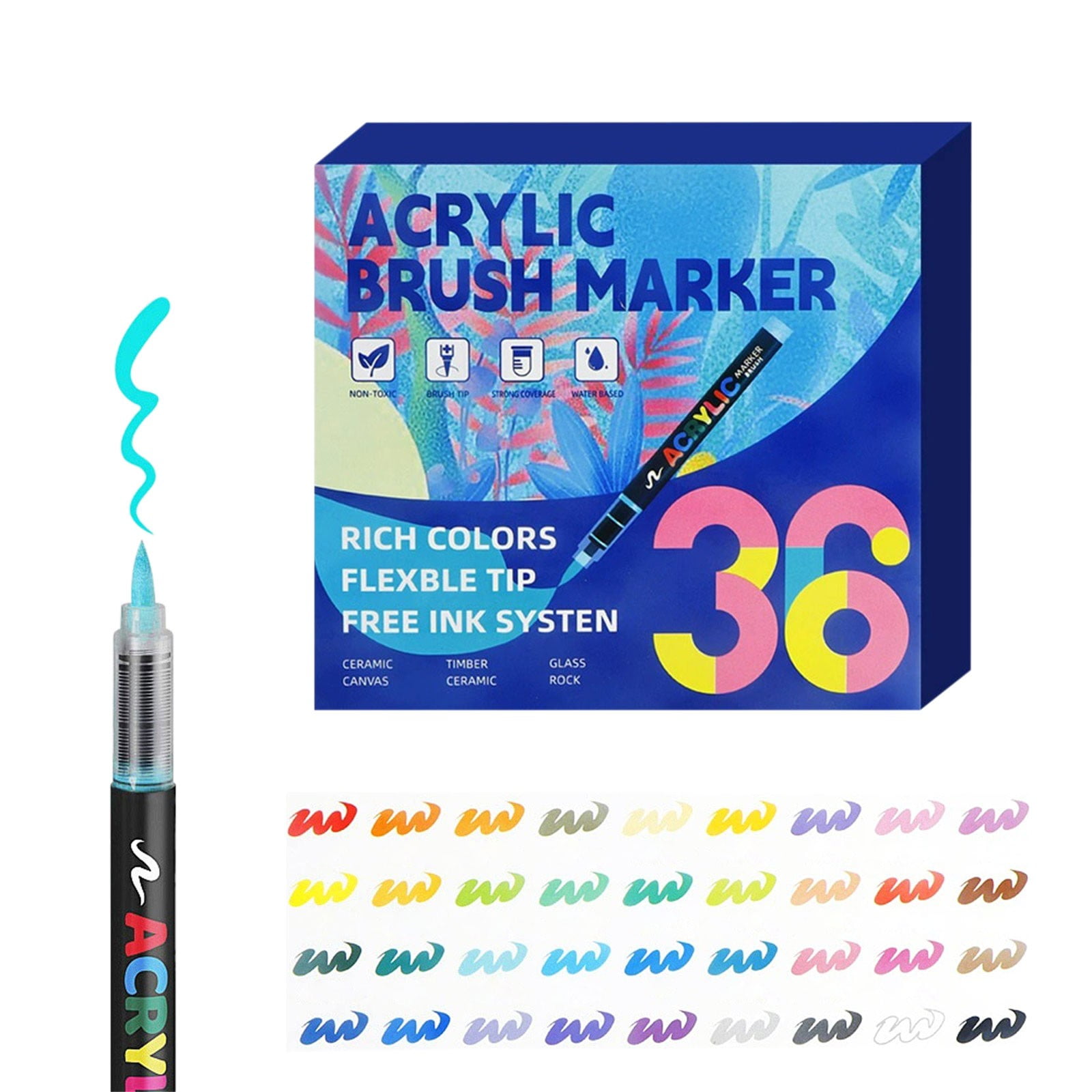 Acrylic Paint Markers Soft Brush Tip 36 Colors Acrylic Paint Pens ...